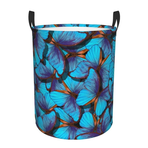 Fotbe Blue Butterflies Pattern Laundry Basket with Handles, Waterproof ...