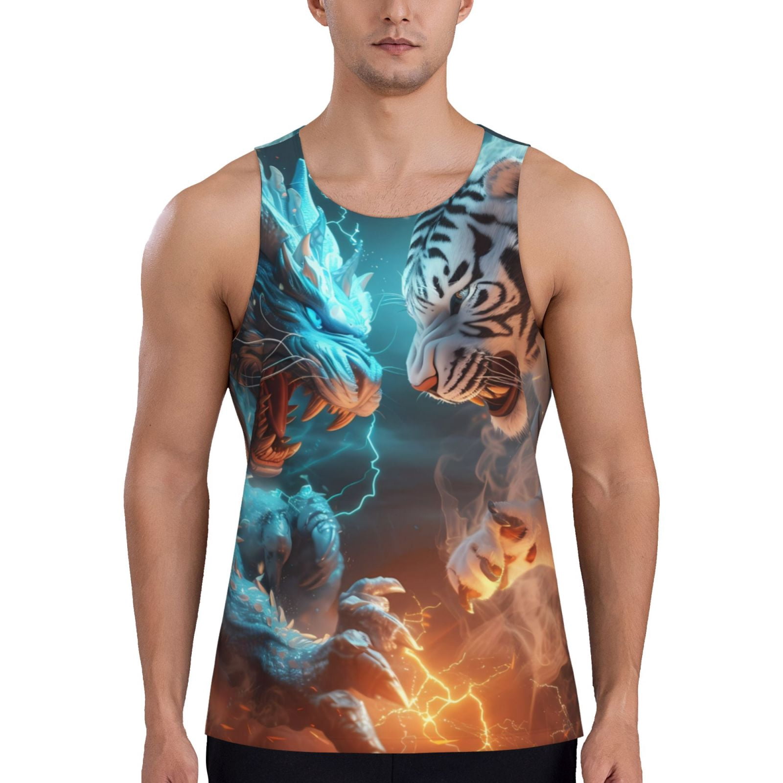 Fotbe Blue Dragon And White Tiger Pattern Men's Quick Dry Workout Tank ...
