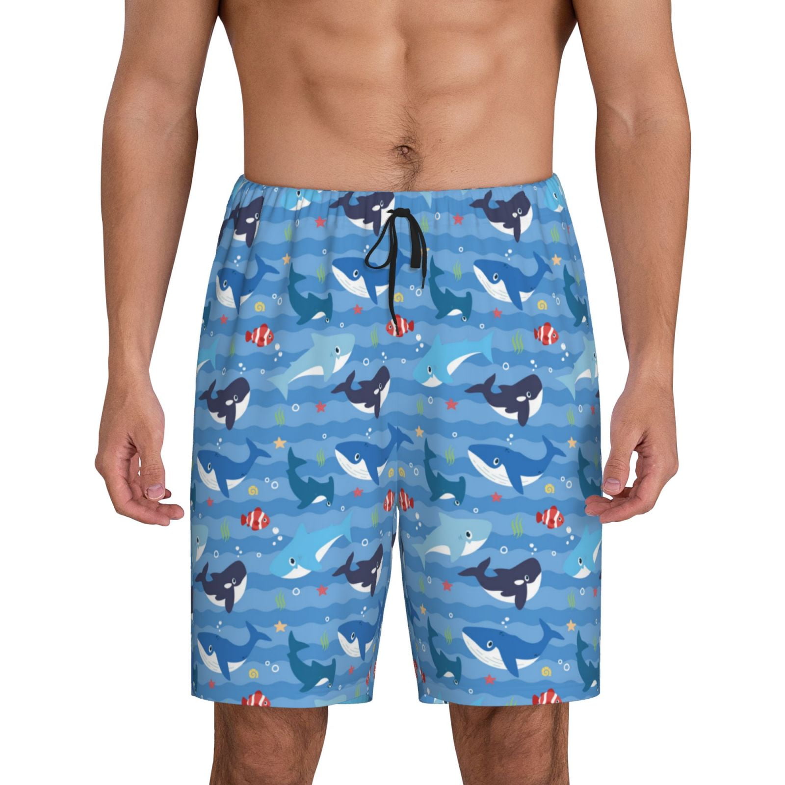 Fotbe Blue Fish Pajama Shorts for Men, Men's Pajama Bottoms, Sleepwear ...