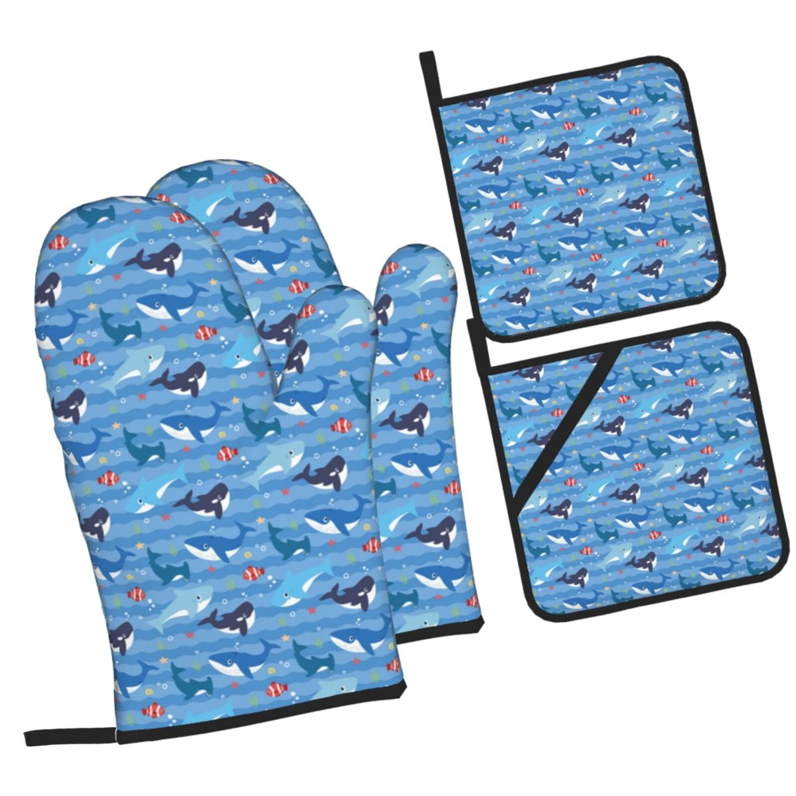 Fotbe Blue Fish for 4Pcs Oven Mitts and Pot Holders, 500℉ Heat ...