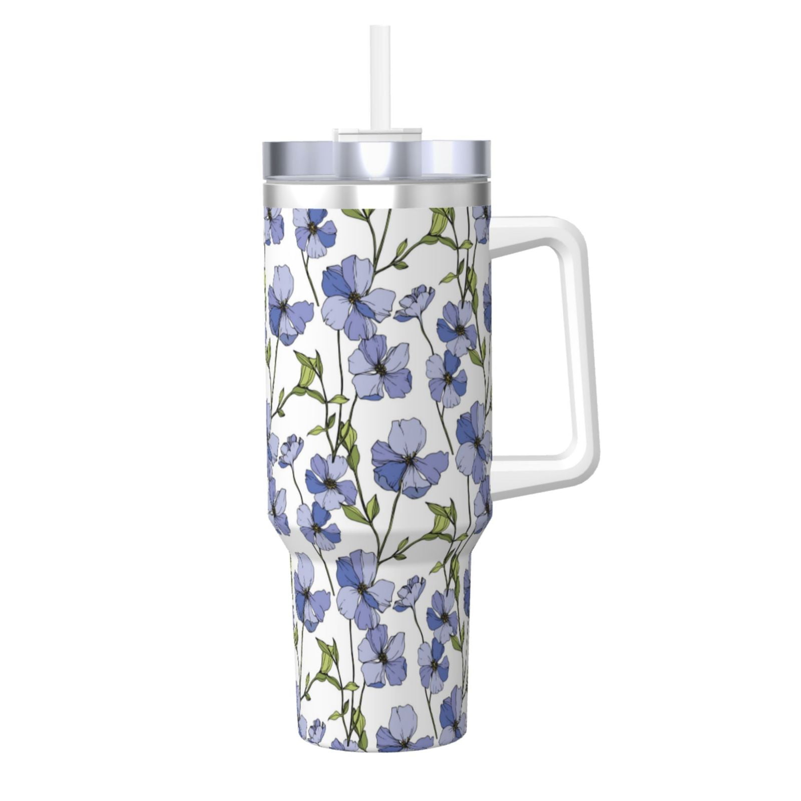Fotbe Blue Flax Flowers Pattern 40oz Ice Bully With Handle And Straw ...
