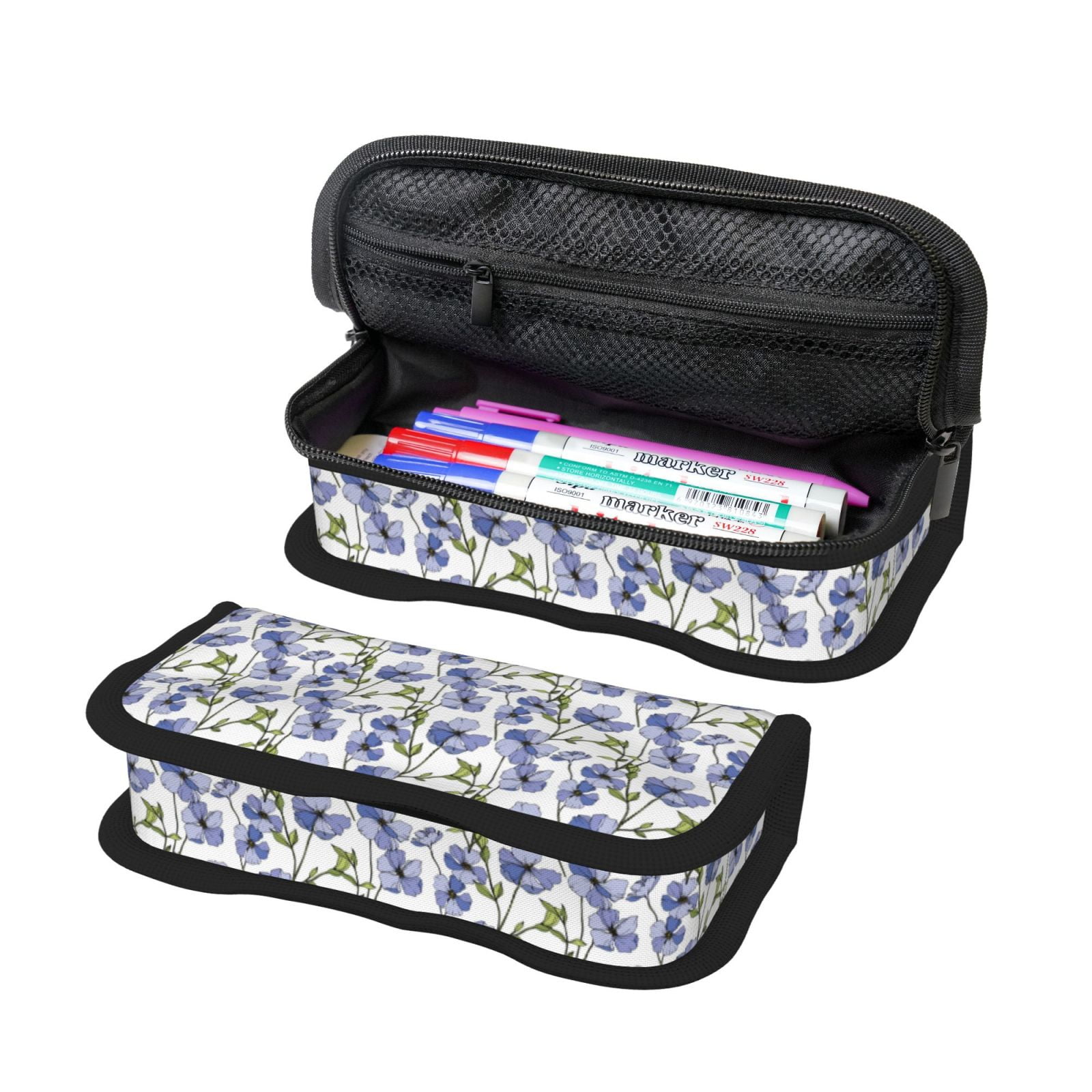 Fotbe Blue Flax Flowers Pattern Pencil Case,Canvas Pen Case, Multi ...