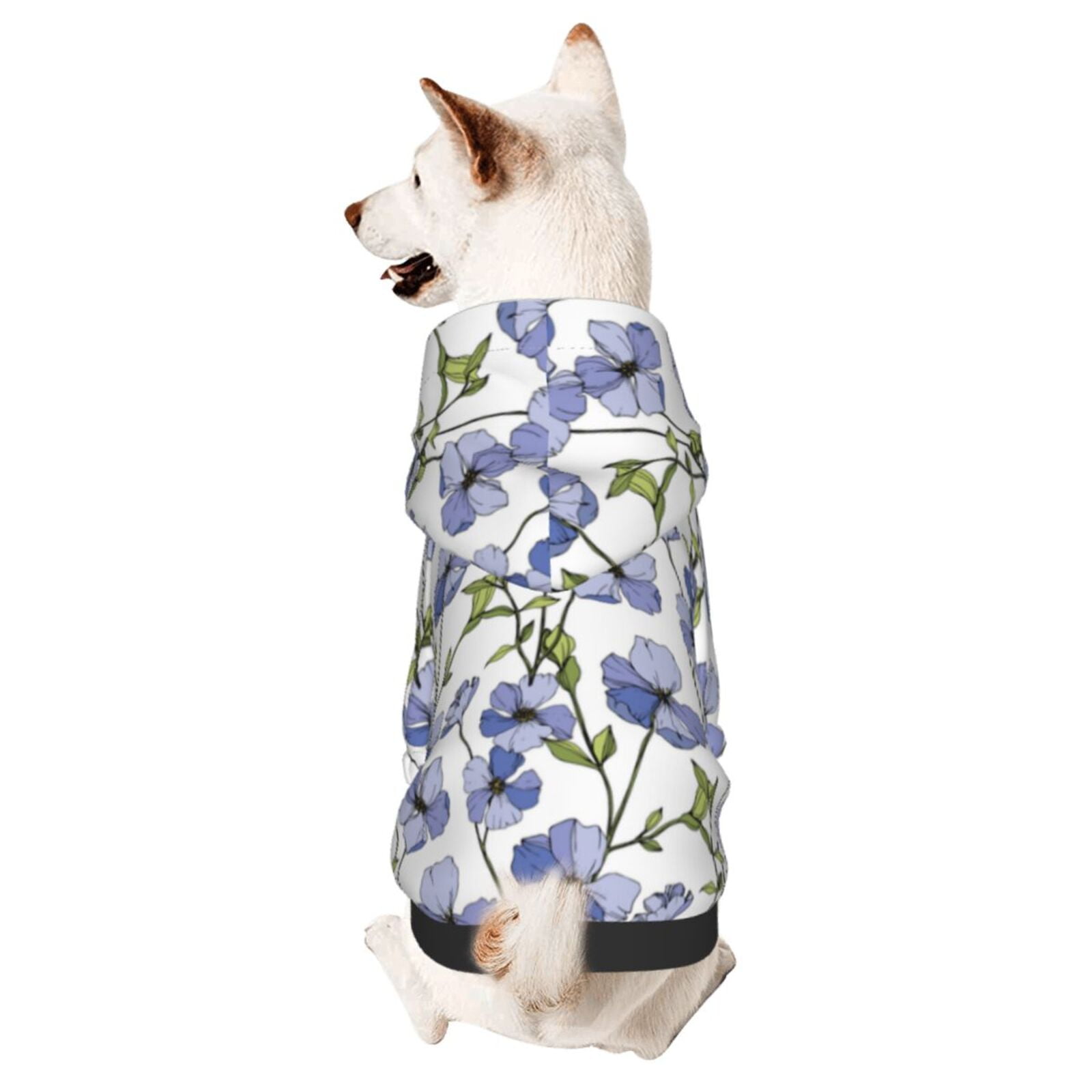 Fotbe Blue Flax Flowers Print Small Dog Sweater Hoodies Pet Grey Hooded ...