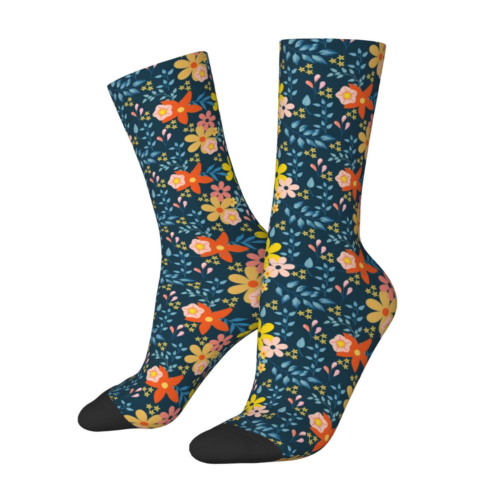 Fotbe Blue Floral Pattern Long Socks for Men & Women – Breathable ...