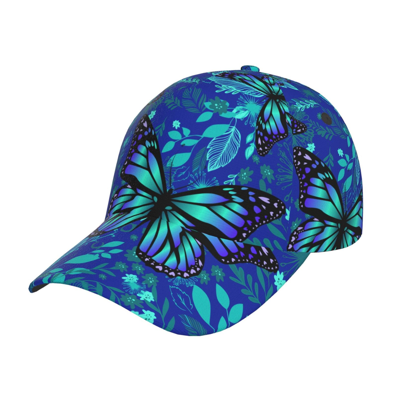 Fotbe Blue Floral With Butterflies Baseball Cap, Blue Floral With ...