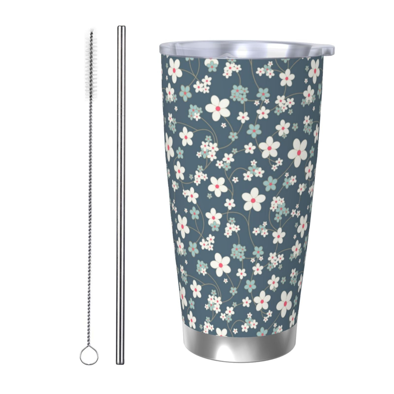 Fotbe Blue Flower Pattern 20 oz Tumbler Stainless Steel Vacuum ...