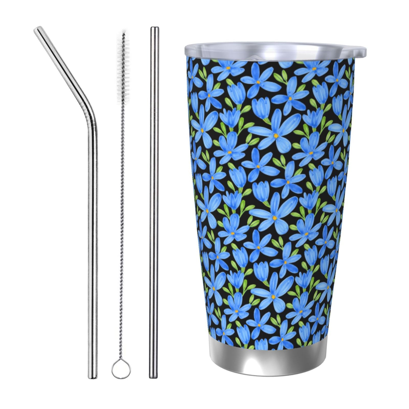 Fotbe Blue Flowers Pattern 20 oz Tumbler Stainless Steel Vacuum ...