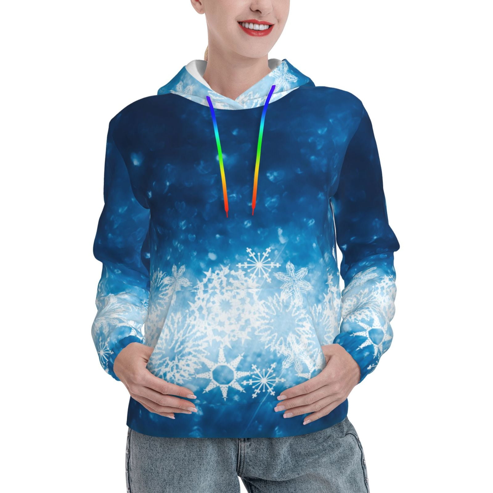 Fotbe Blue Glitter Sparkles Pattern Womens Long Sleeve Hoodie, Pullover ...