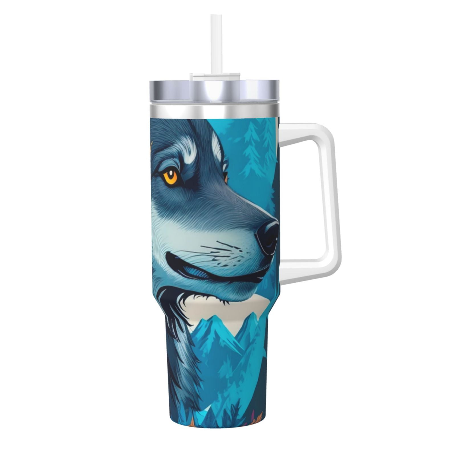 Fotbe Blue Iceberg Leaf Wolf Pattern 40oz Ice Bully With Handle And ...