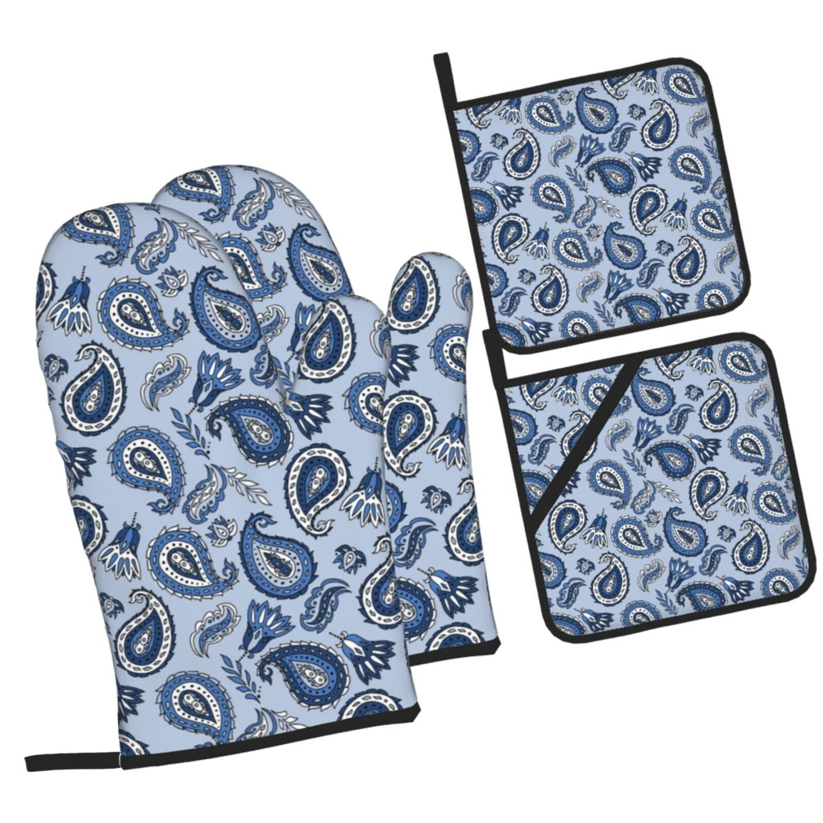 Fotbe Blue Paisley Pattern Vintage for 4Pcs Oven Mitts and Pot Holders ...