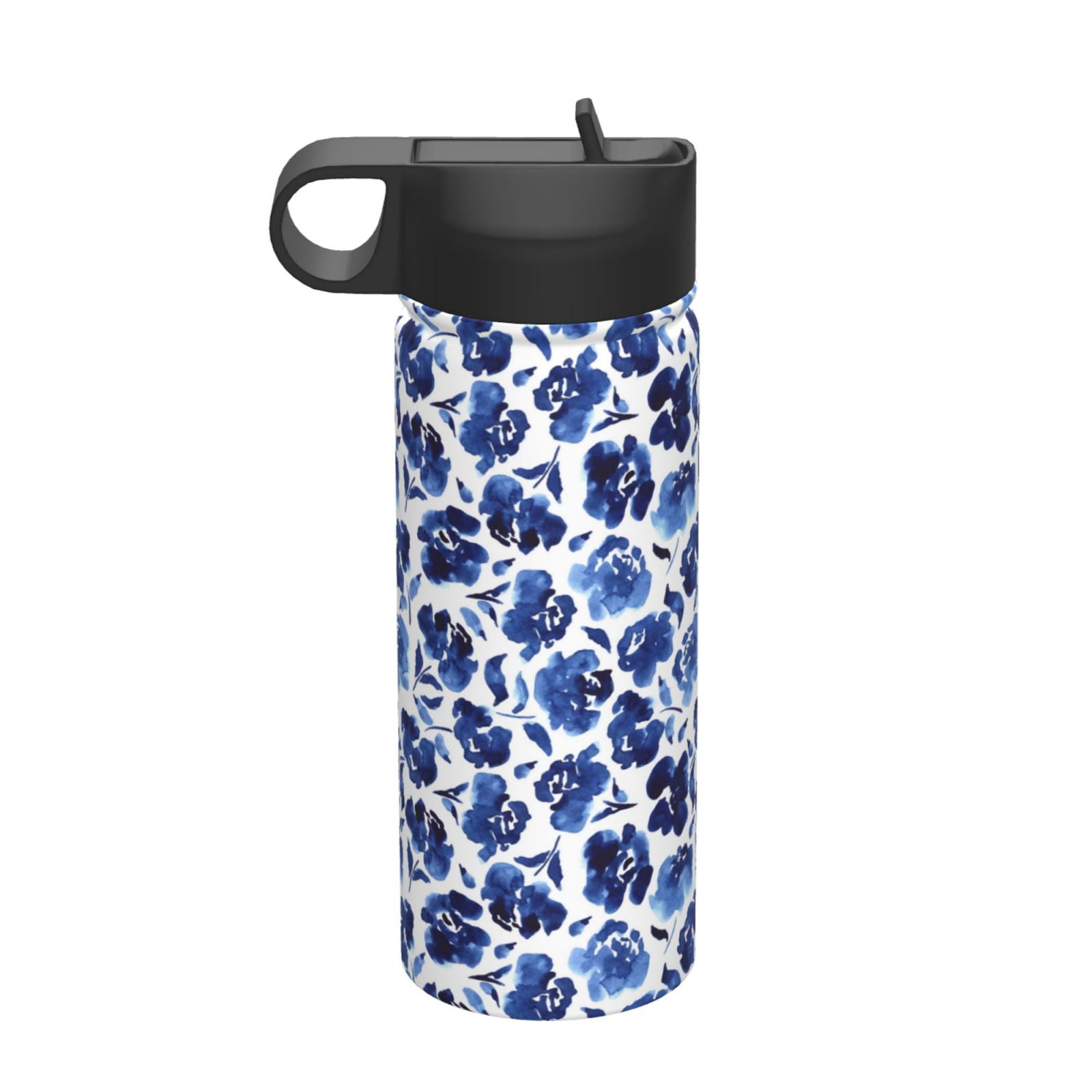 Fotbe Blue Roses Pattern 18oz Sports Insulated Kettle Stainless Steel ...