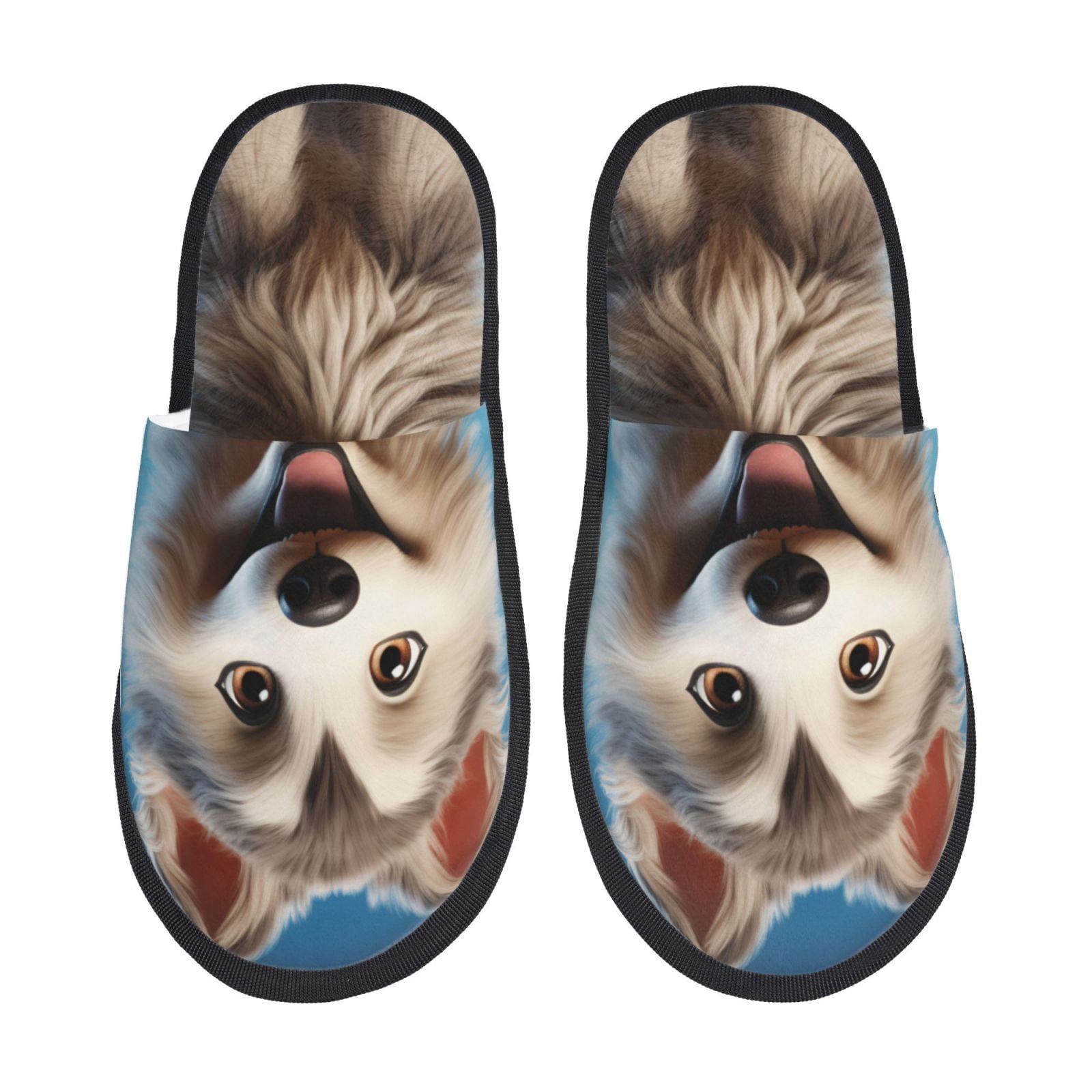 Fotbe Blue Sky Cute Wolf Pattern Women's Fuzzy Slippers Plush Slippers ...