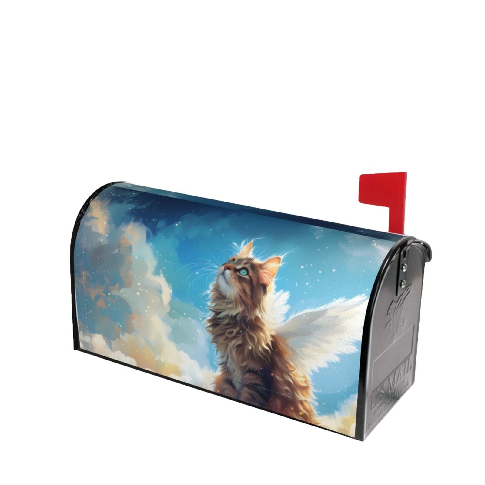 Fotbe Blue Sky Winged Cat Mailbox Covers Post Letter Box Cover Garden ...