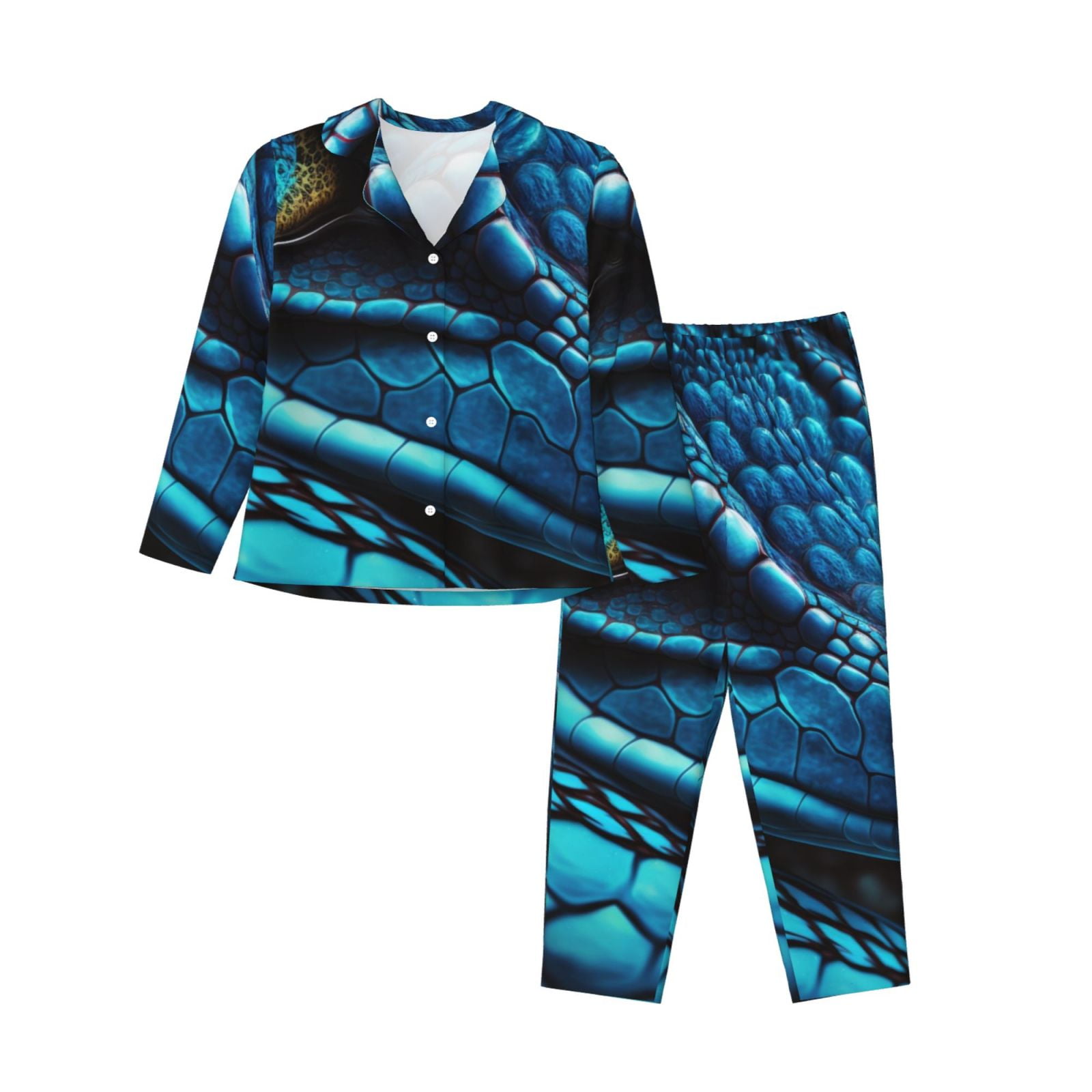 Fotbe Blue Viper Snake Closeup Face Pattern Long Sleeve Pajama Set for ...