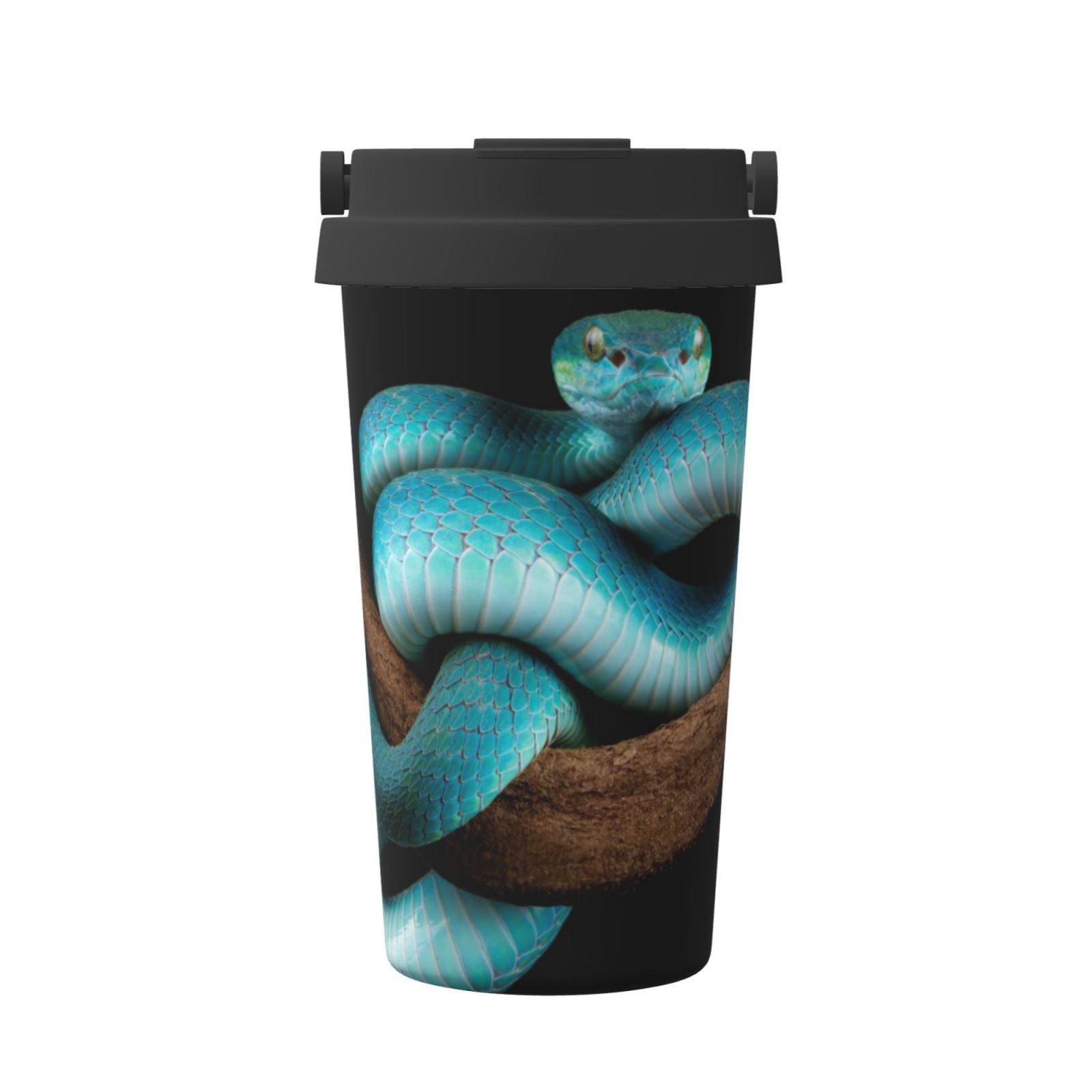 Fotbe Blue Viper Snake Printed Insulated Travel Coffee Mug Spill Proof ...