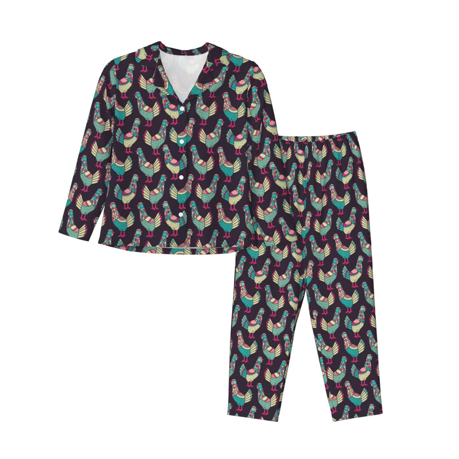 Fotbe Bohemian Chicken Pattern Long Sleeve Pajama Set for Women ...