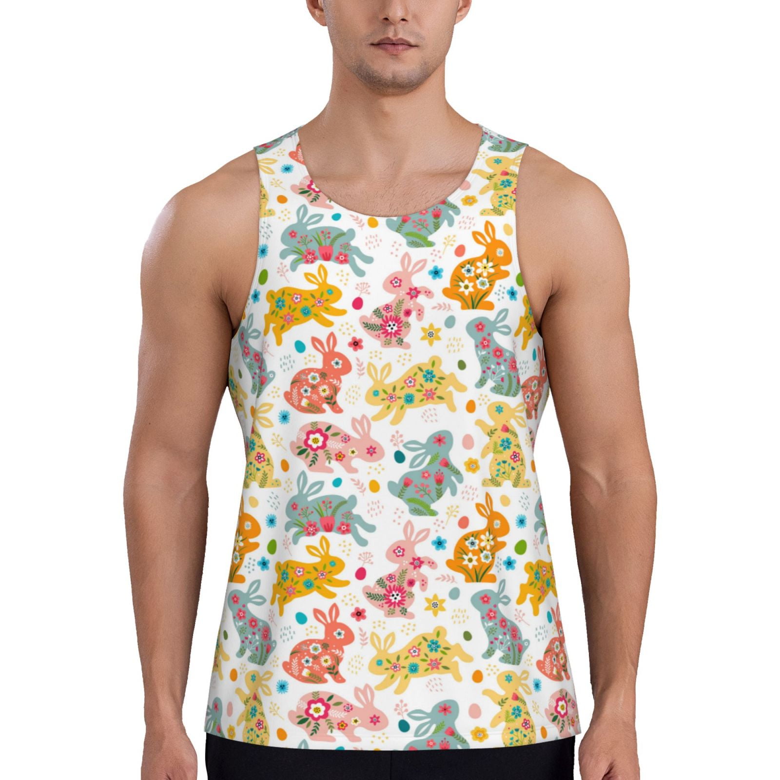 Fotbe Boho Bunny Pattern Men's Quick Dry Workout Tank Top Gym Muscle ...