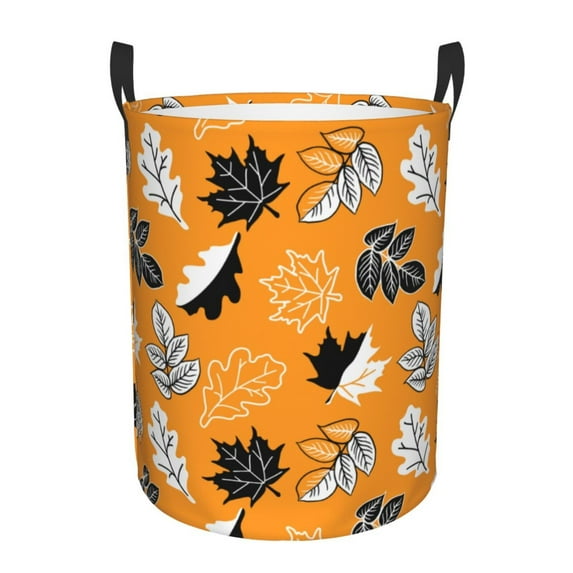 Fotbe Bold Black and White Leaves Orange Pattern Laundry Basket with ...