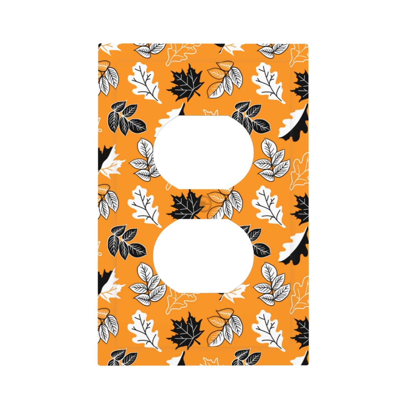 Fotbe Bold Black and White Leaves Orange Print Duplex Receptacle Wall ...