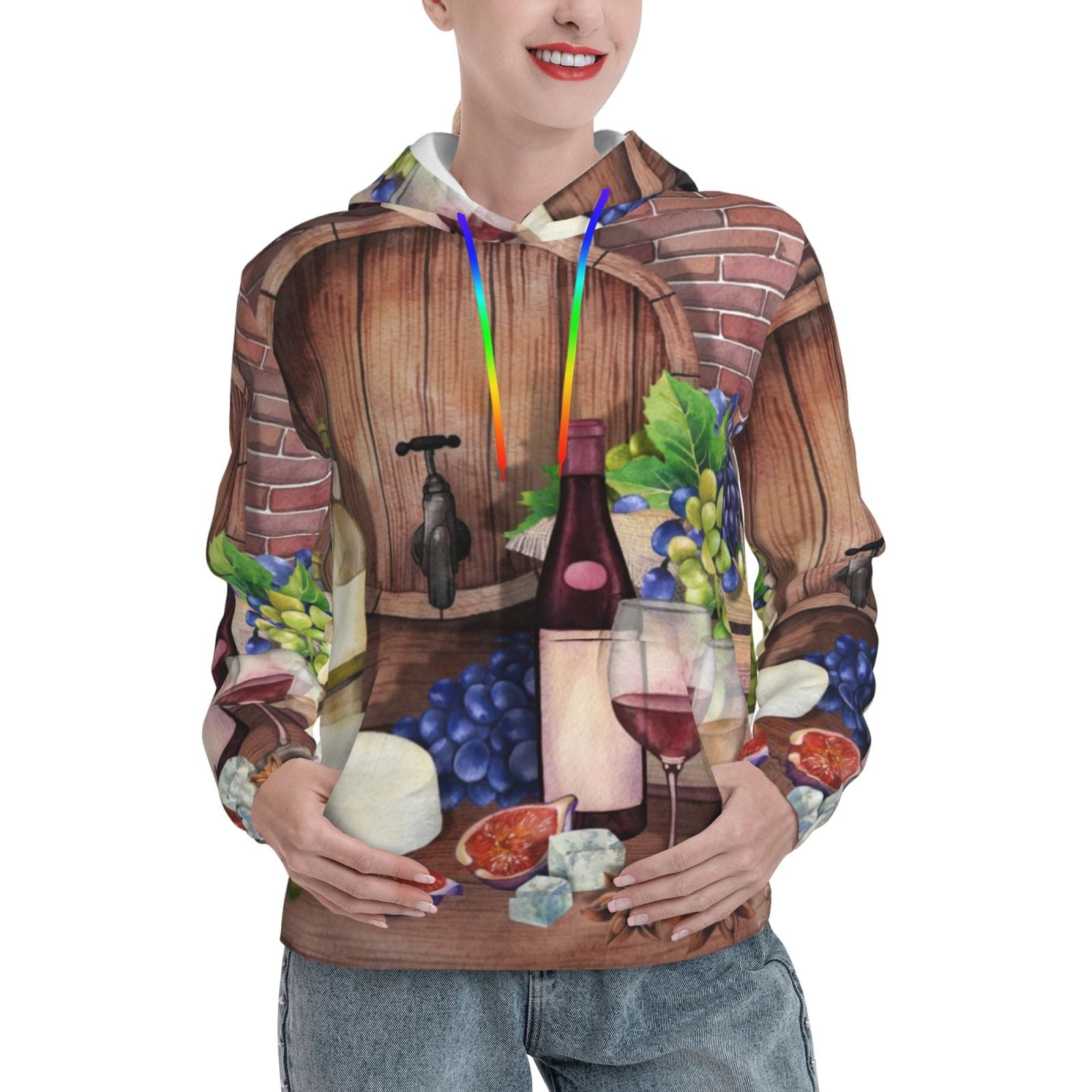 Fotbe Bottle Glass Red Wine Pattern Womens Long Sleeve Hoodie, Pullover ...