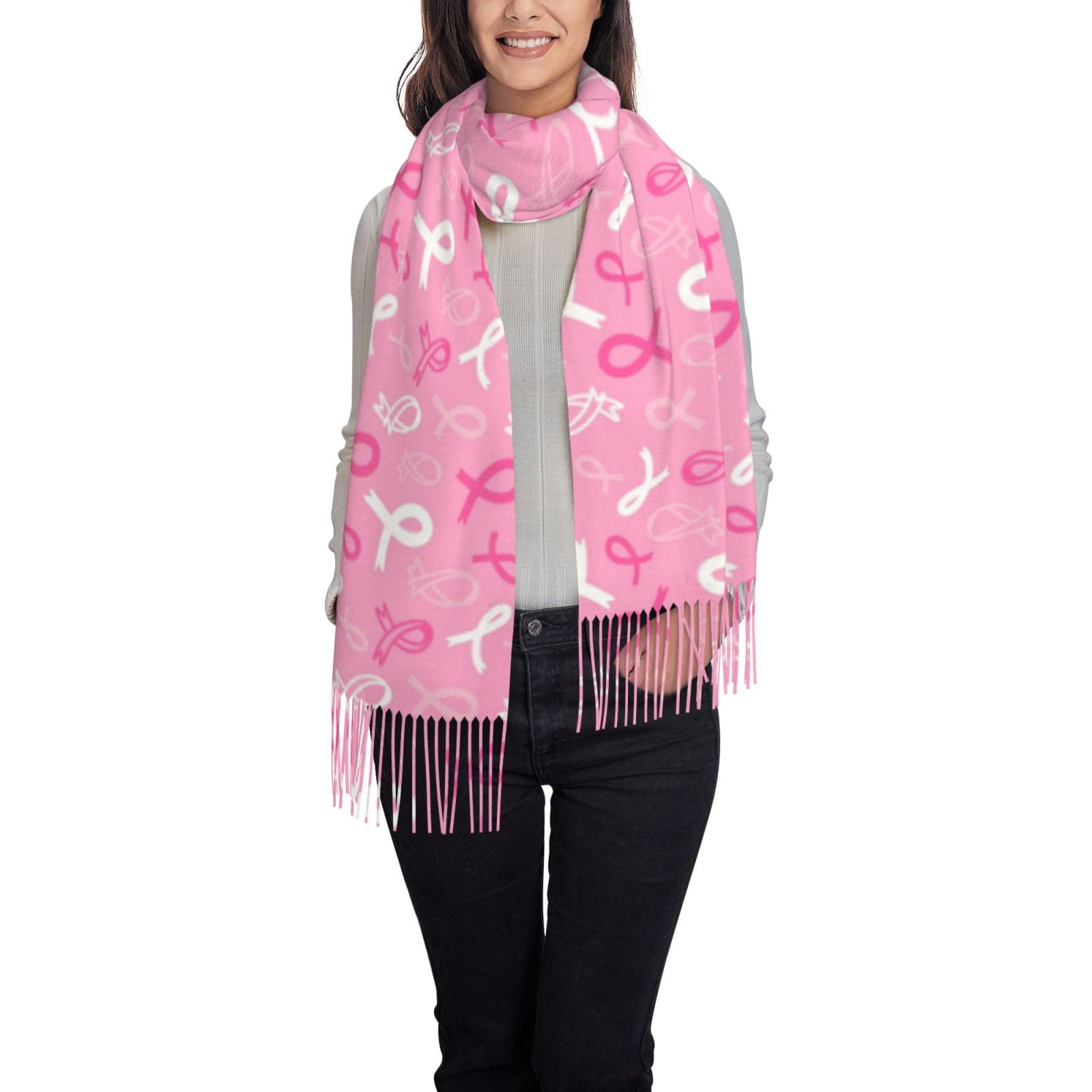 Fotbe Breast Cancer Awareness (3) Print Womens Fall Winter Scarf Tassel ...
