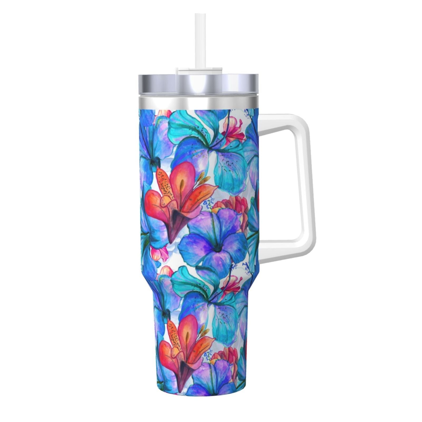 Fotbe Bright Flowers Pattern 40oz Ice Bully With Handle And Straw ...
