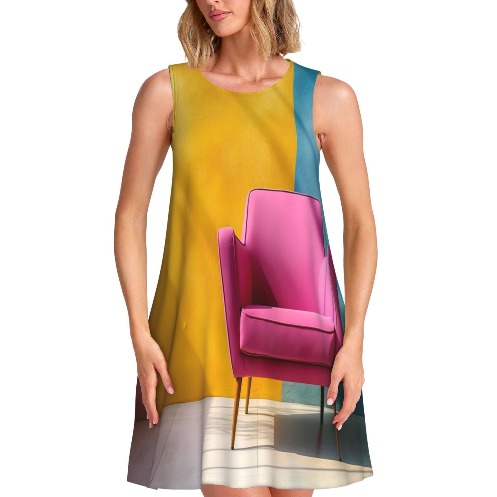 Fotbe Bright Pink Chair Pattern Women’s Summer Tank Midi Dress ...