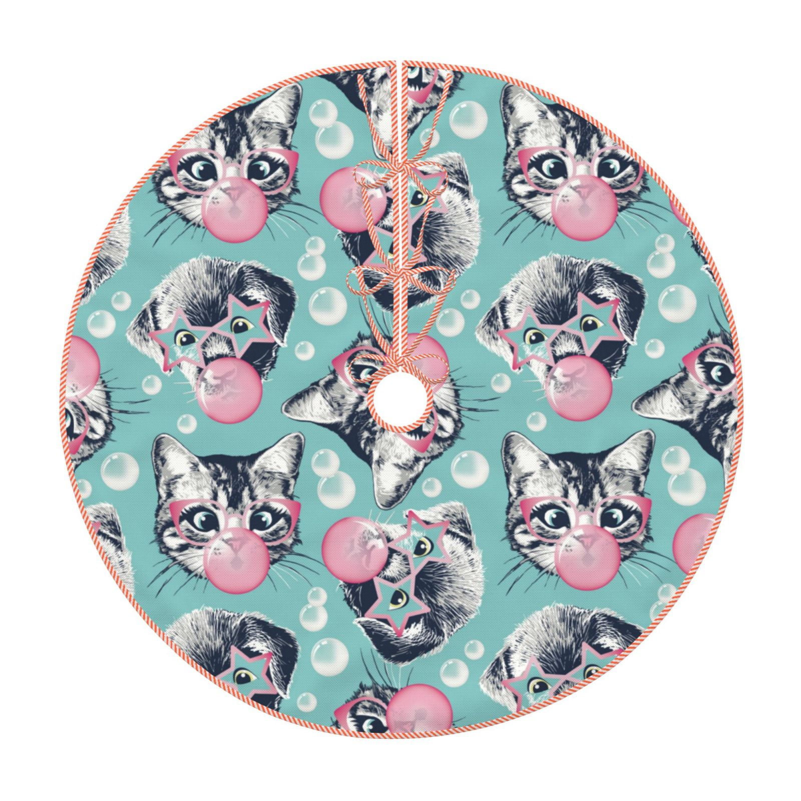 Fotbe Bubble Cat Cute Pattern Christmas Tree Skirt, Tree Skirts Plush ...