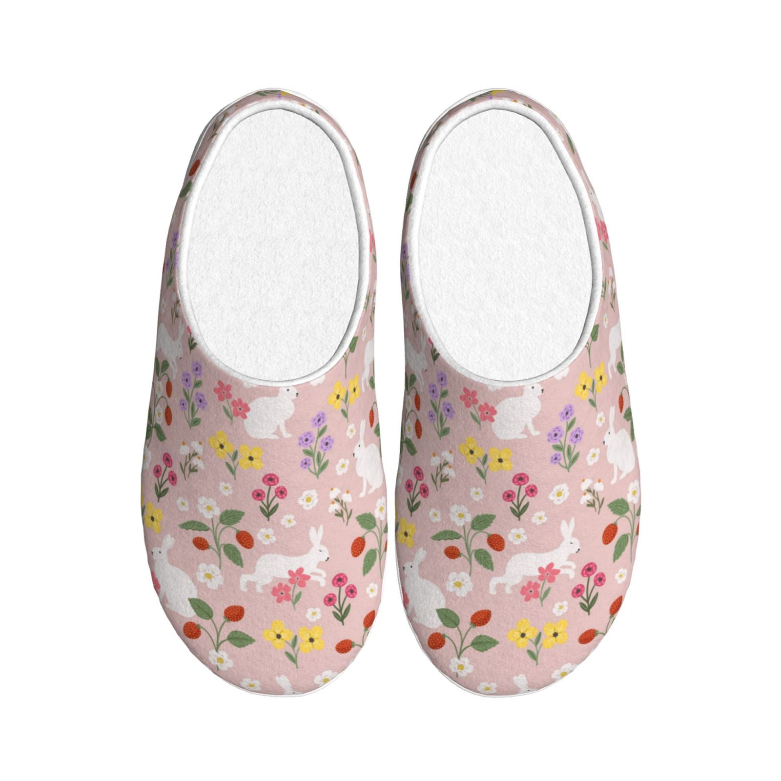 Fotbe Bunny And Flower Pattern Women's Fuzzy Curly Fur Memory Foam ...