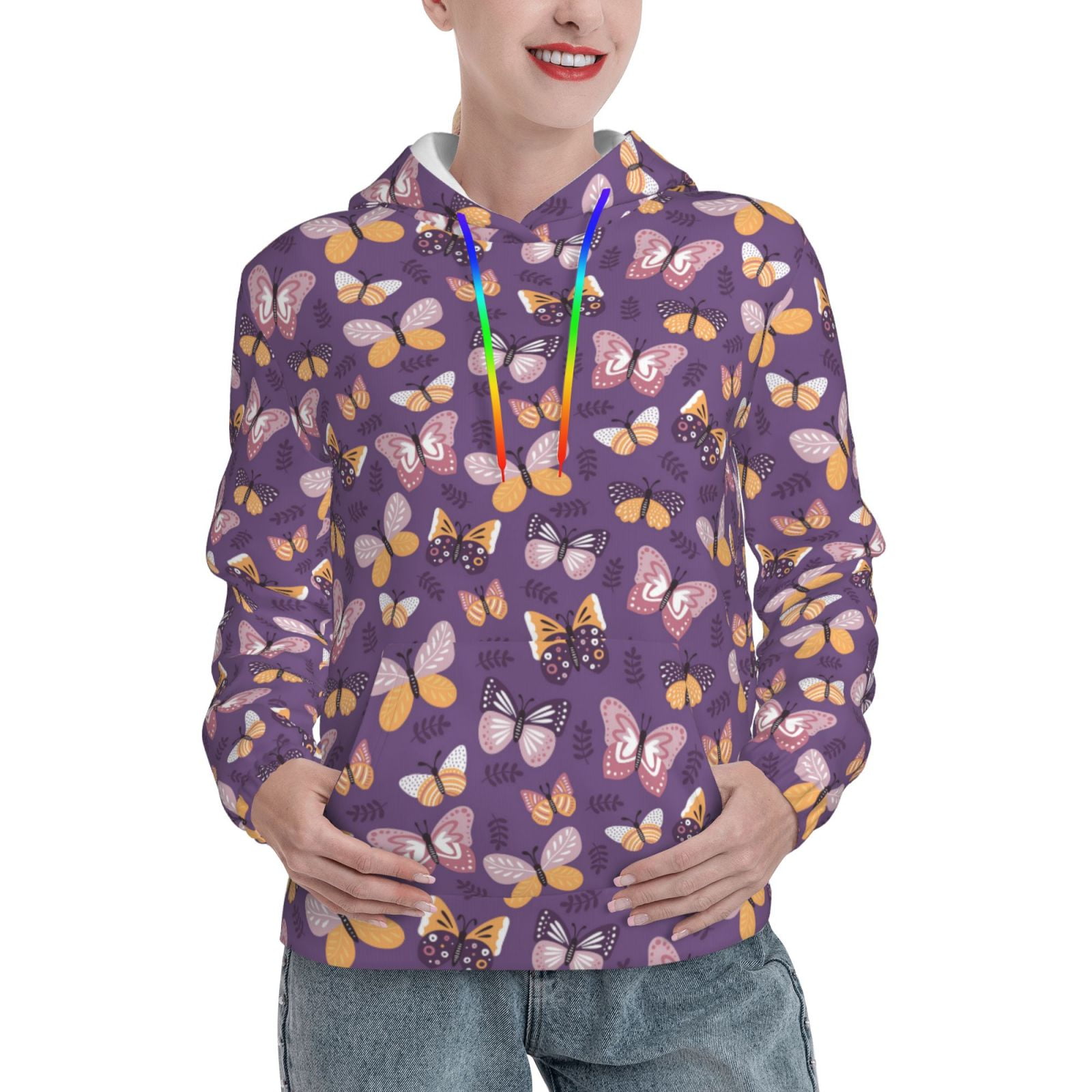 Fotbe Butterflies And Floral Pattern Womens Long Sleeve Hoodie ...