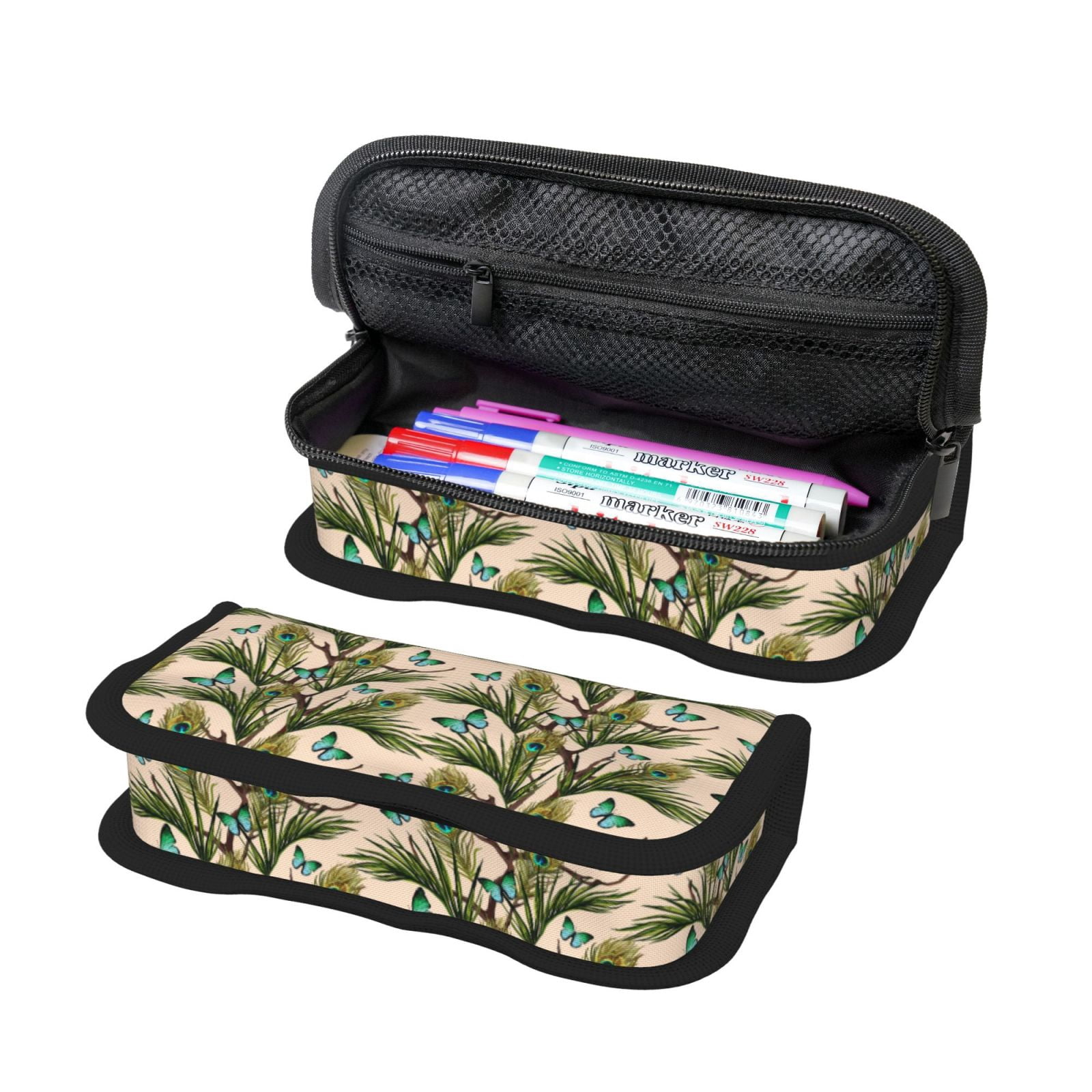 Fotbe Butterflies And Peacock Feathers Pattern Pencil Case,Canvas Pen ...