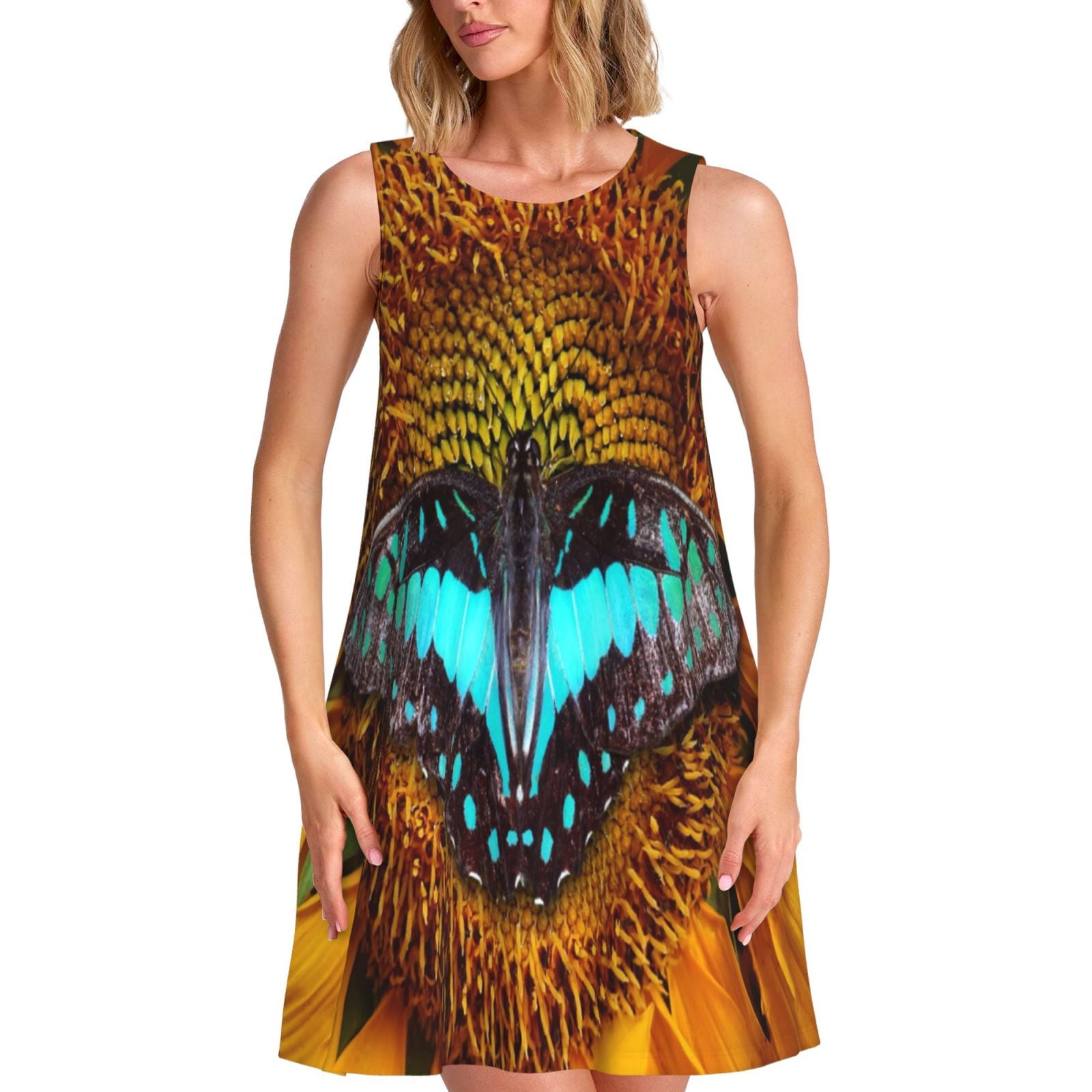 Fotbe Butterfly Alighted On Sunflowers Pattern Women’s Summer Tank Midi ...