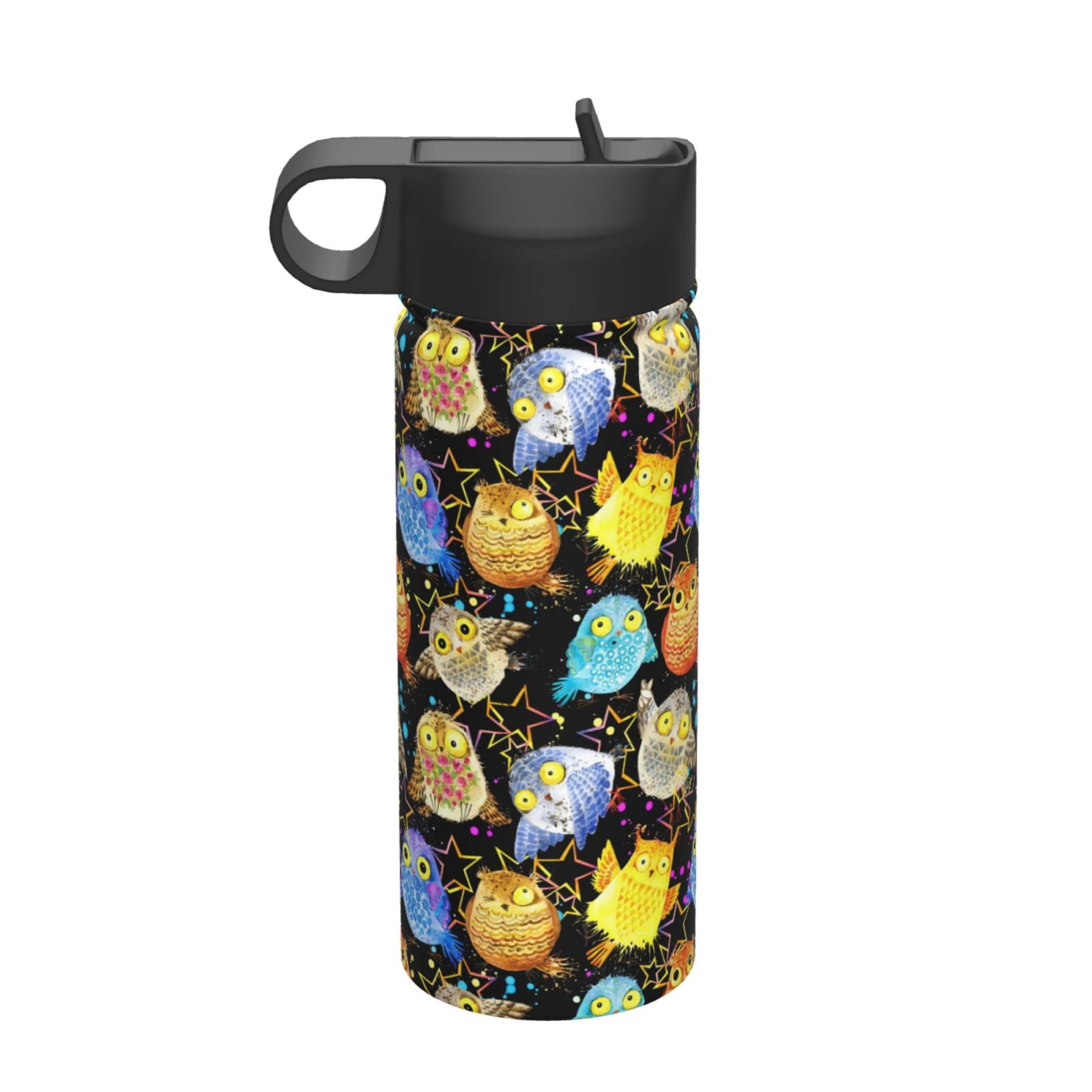 Fotbe Cartoon Bird Owl Pattern 18oz Sports Insulated Kettle Stainless Steel Sports Insulated ...