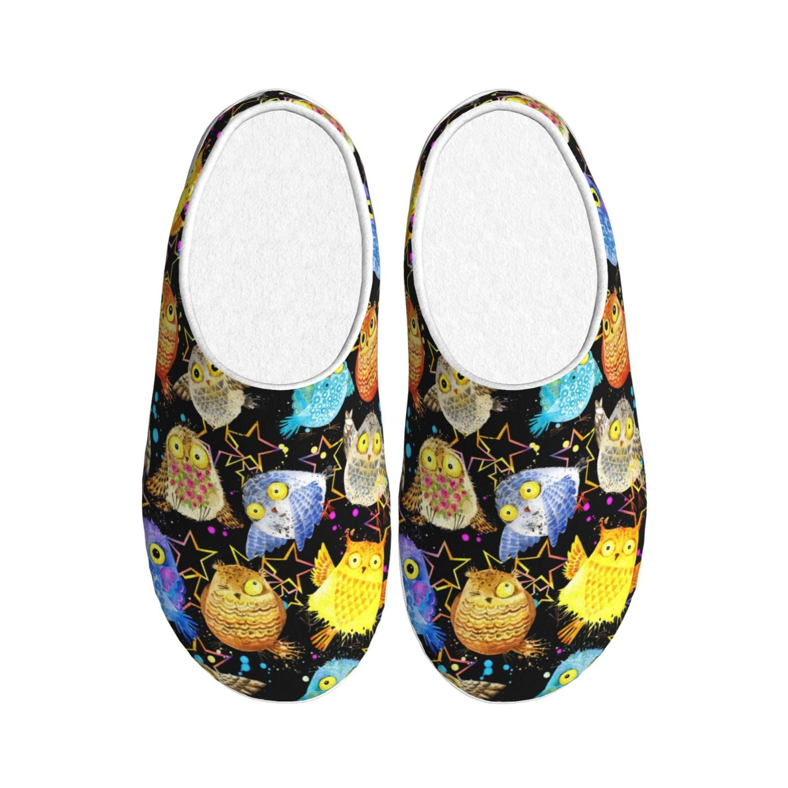 Fotbe Cartoon Bird Owl Pattern Women's Fuzzy Curly Fur Memory Foam ...