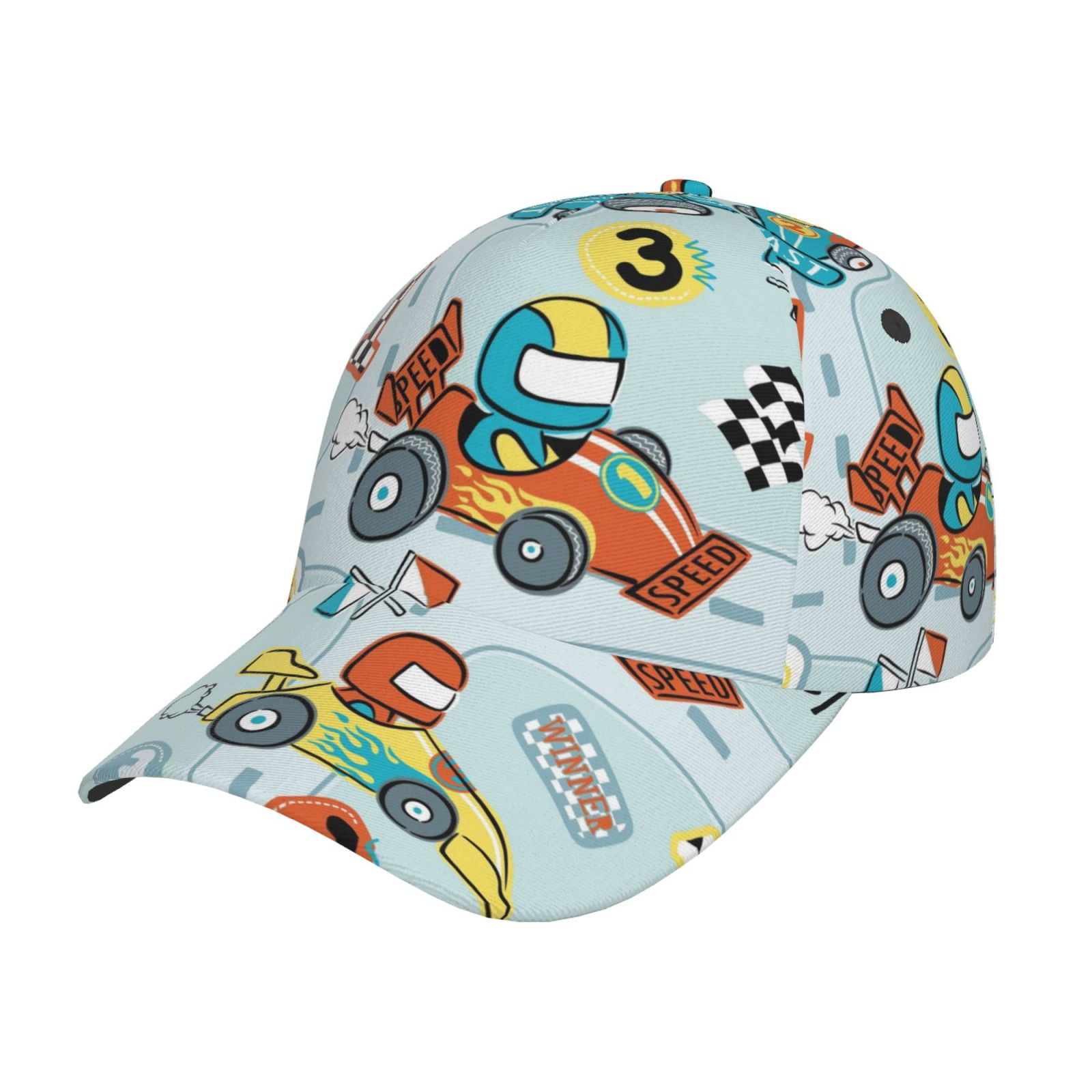 Fotbe Cartoon Car Racing Baseball Cap, Cartoon Car Racing Print Dad Hat ...