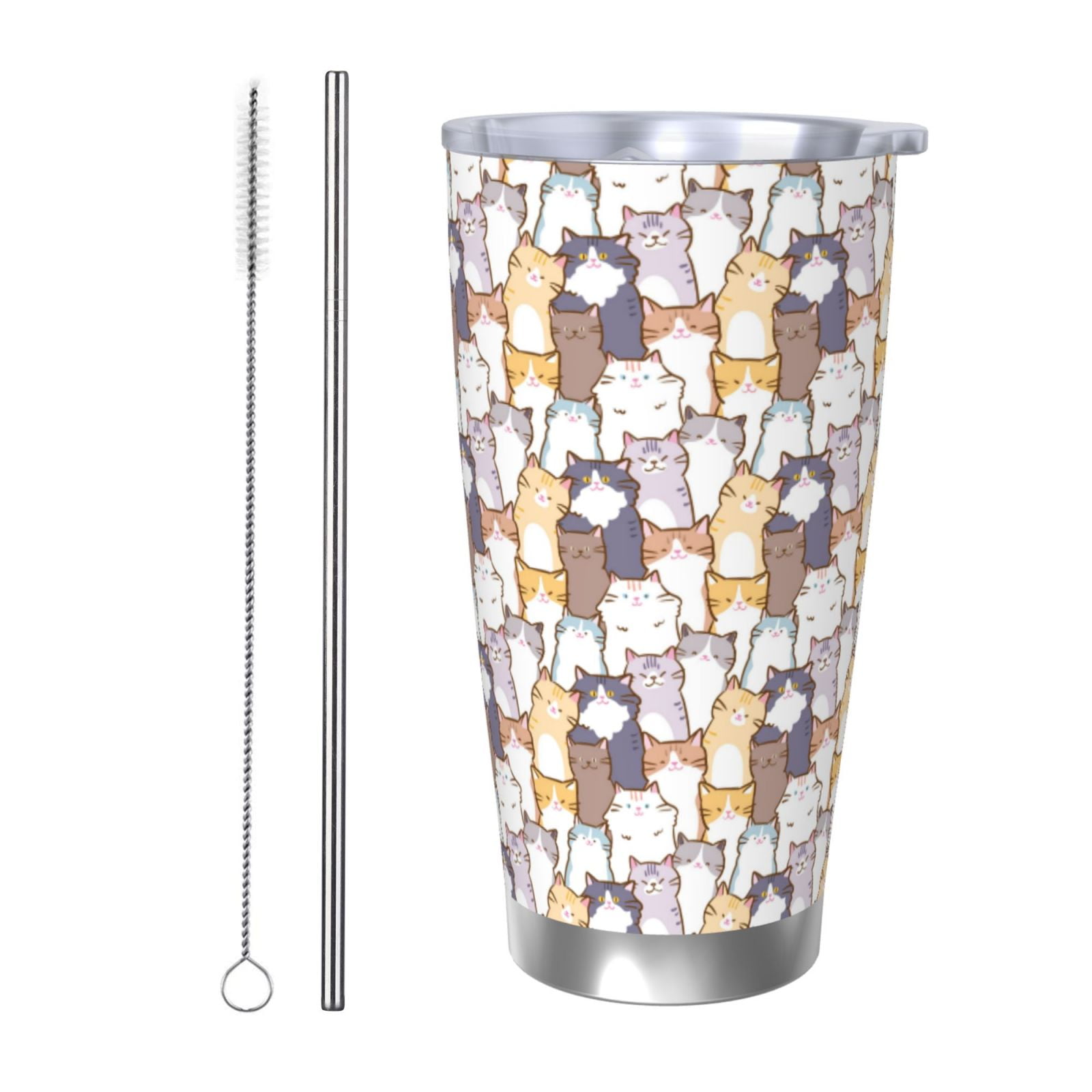 Fotbe Cartoon Cat Pattern 20 oz Tumbler Stainless Steel Vacuum Insulated Coffee Ice Cup Double ...