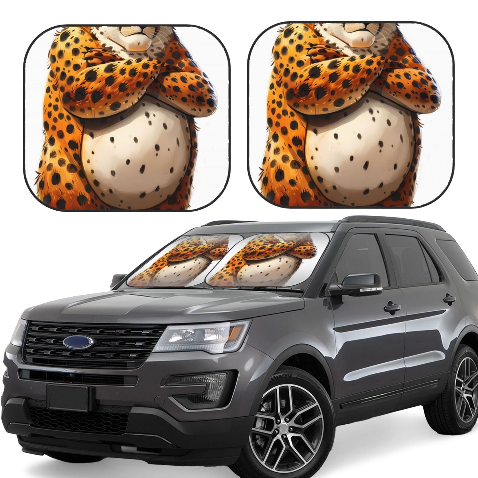 Fotbe Cartoon Cheetah With Attitude 2-Piece Car Windshield Sun Shade ...