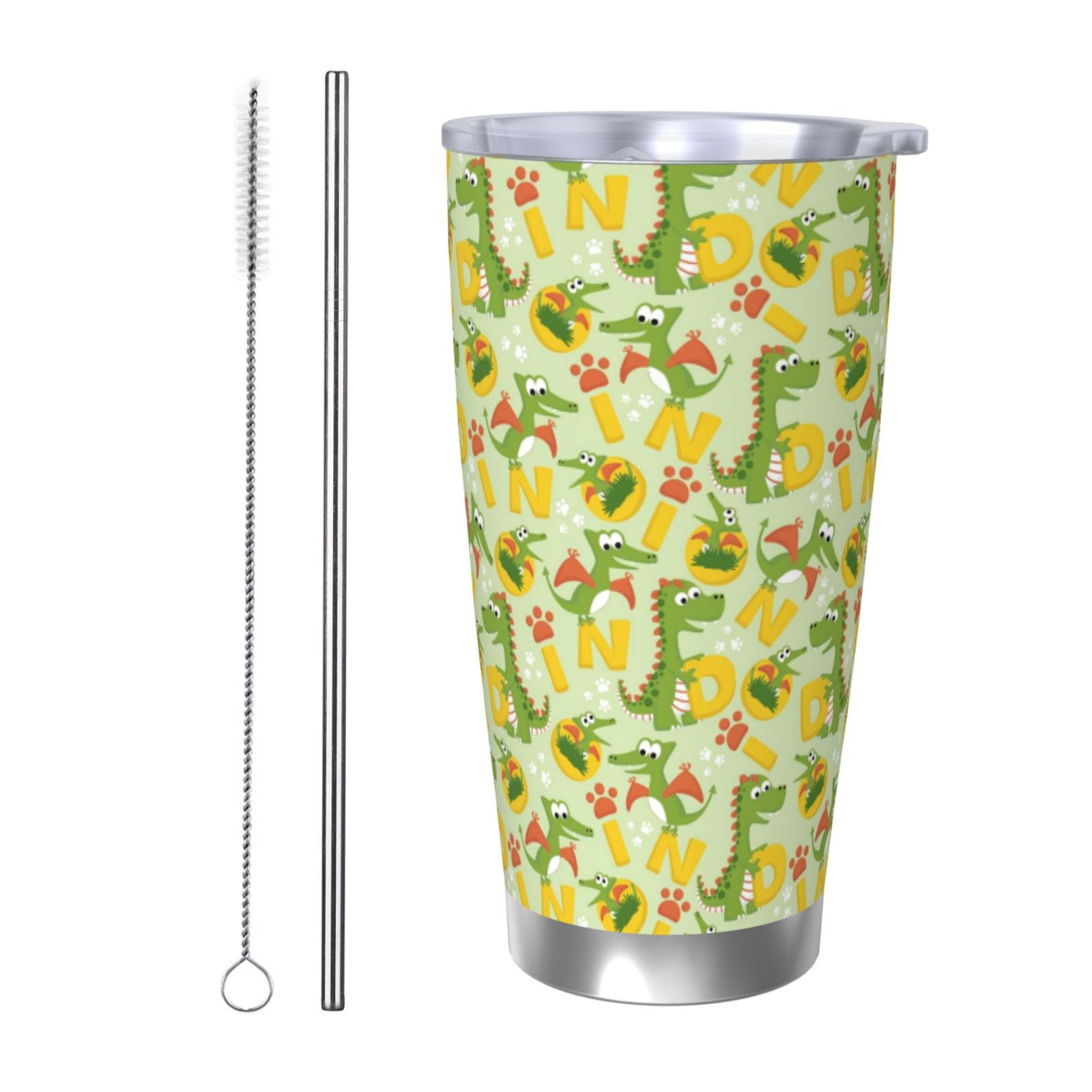 Fotbe Cartoon Dinosaurs Pattern 20 oz Tumbler Stainless Steel Vacuum Insulated Coffee Ice Cup ...
