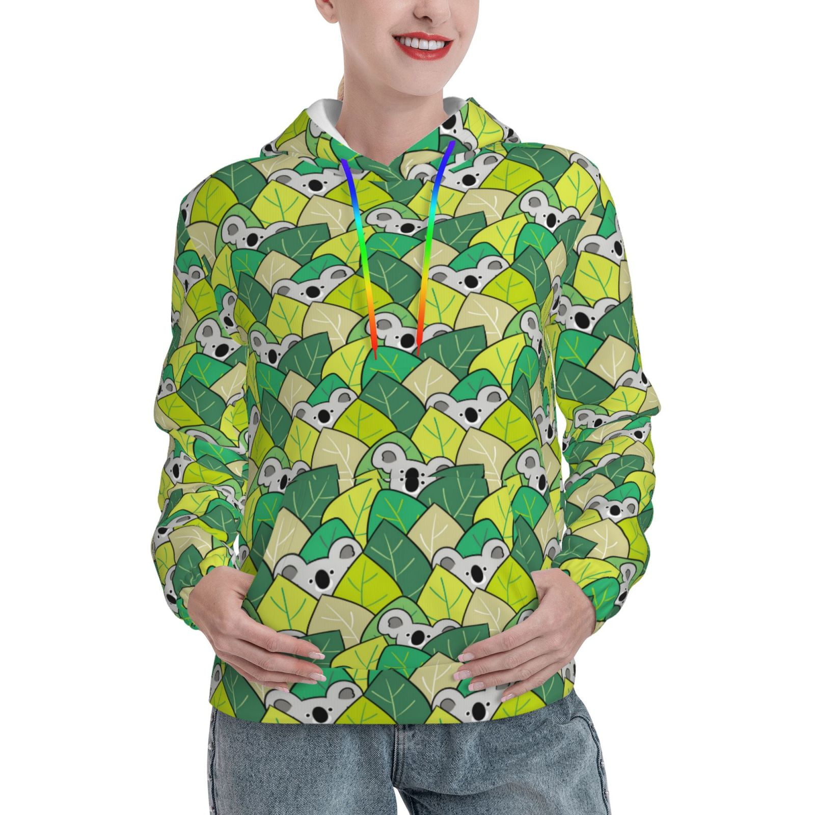 Fotbe Cartoon Koala Bear and Leaf Pattern Womens Long Sleeve Hoodie ...