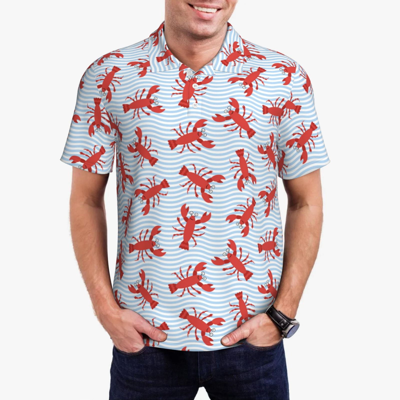 Fotbe Cartoon Lobsters 1 Pattern Men’s Golf Polo Shirt – Breathable ...