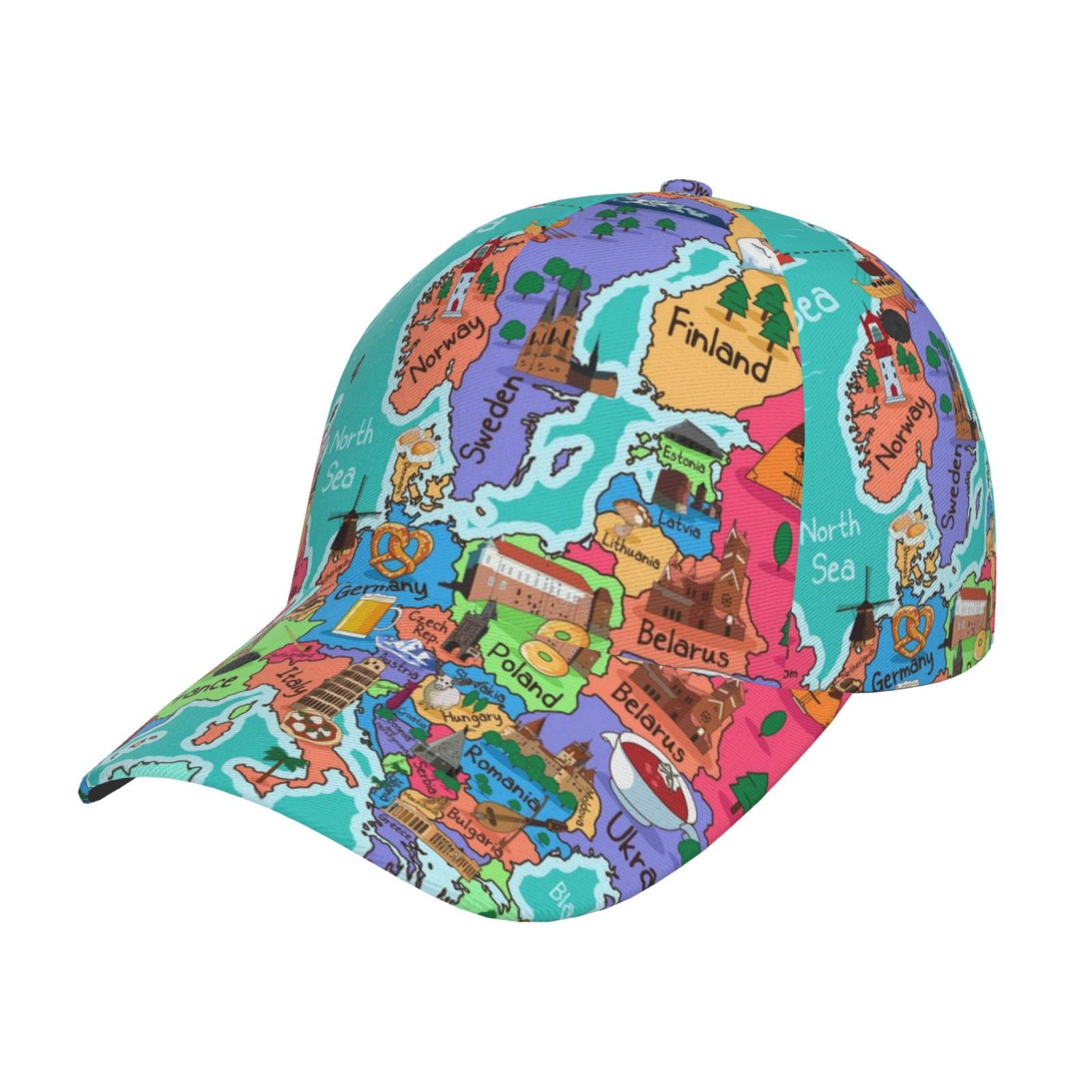 Fotbe Cartoon Map Of Europe Baseball Cap, Cartoon Map Of Europe Print ...