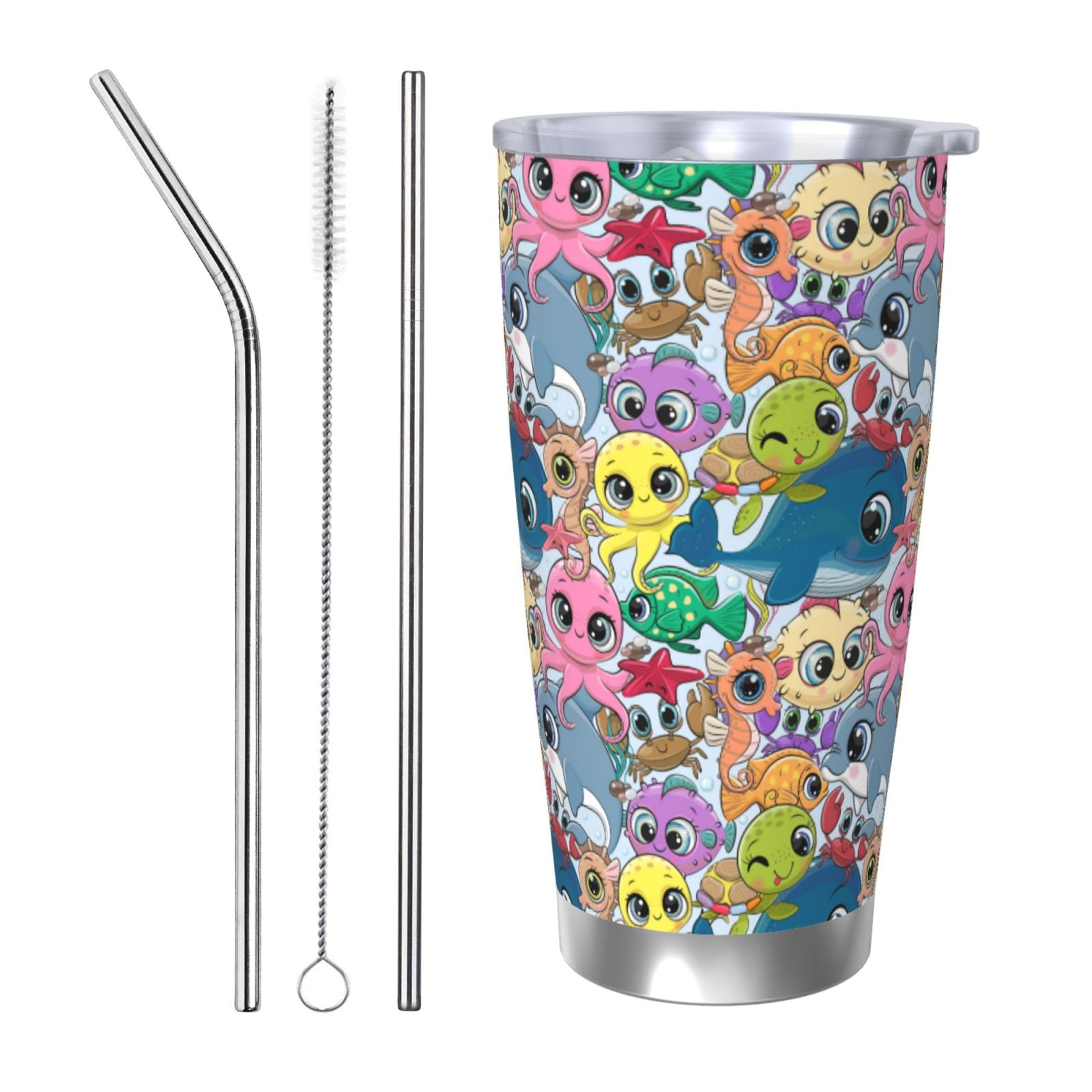 Fotbe Cartoon Marine Animals Pattern 20 oz Tumbler Stainless Steel ...