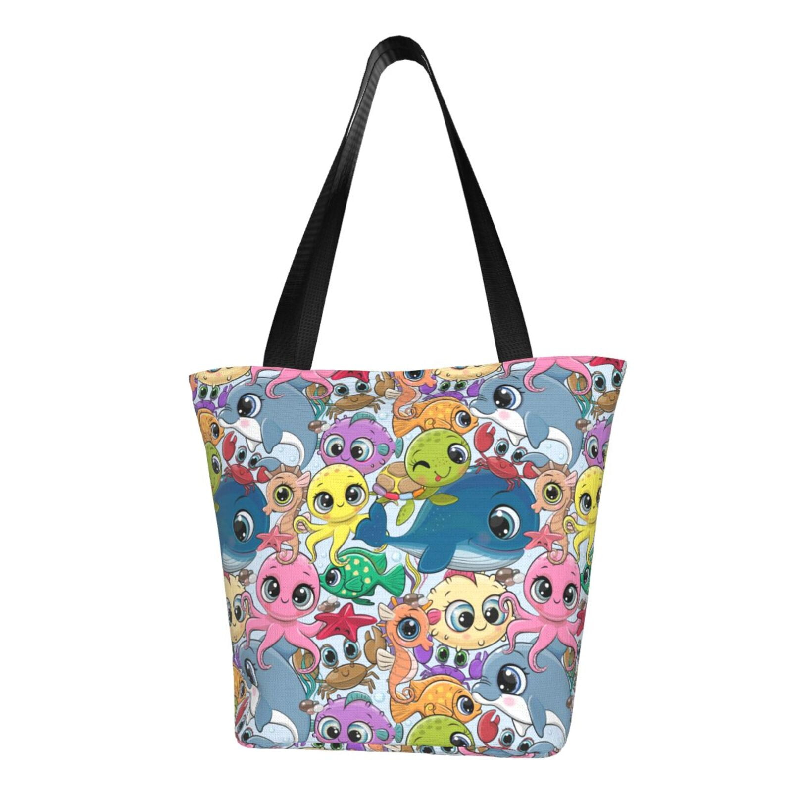 Fotbe Cartoon Marine Animals Pattern Beach Tote,Shoulder Handbag,Spacious Tote Bag,Lightweight ...