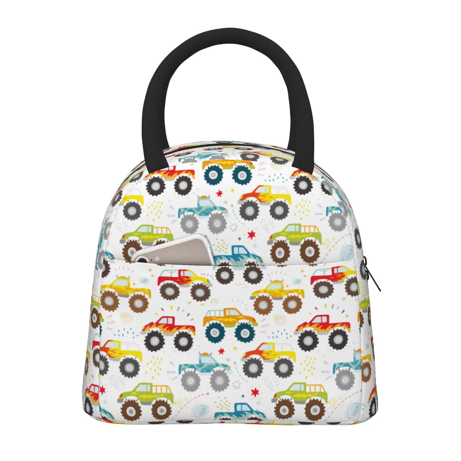 Fotbe Cartoon Monster Trucks Pattern Lunch Bag, Insulated Lunch Box ...