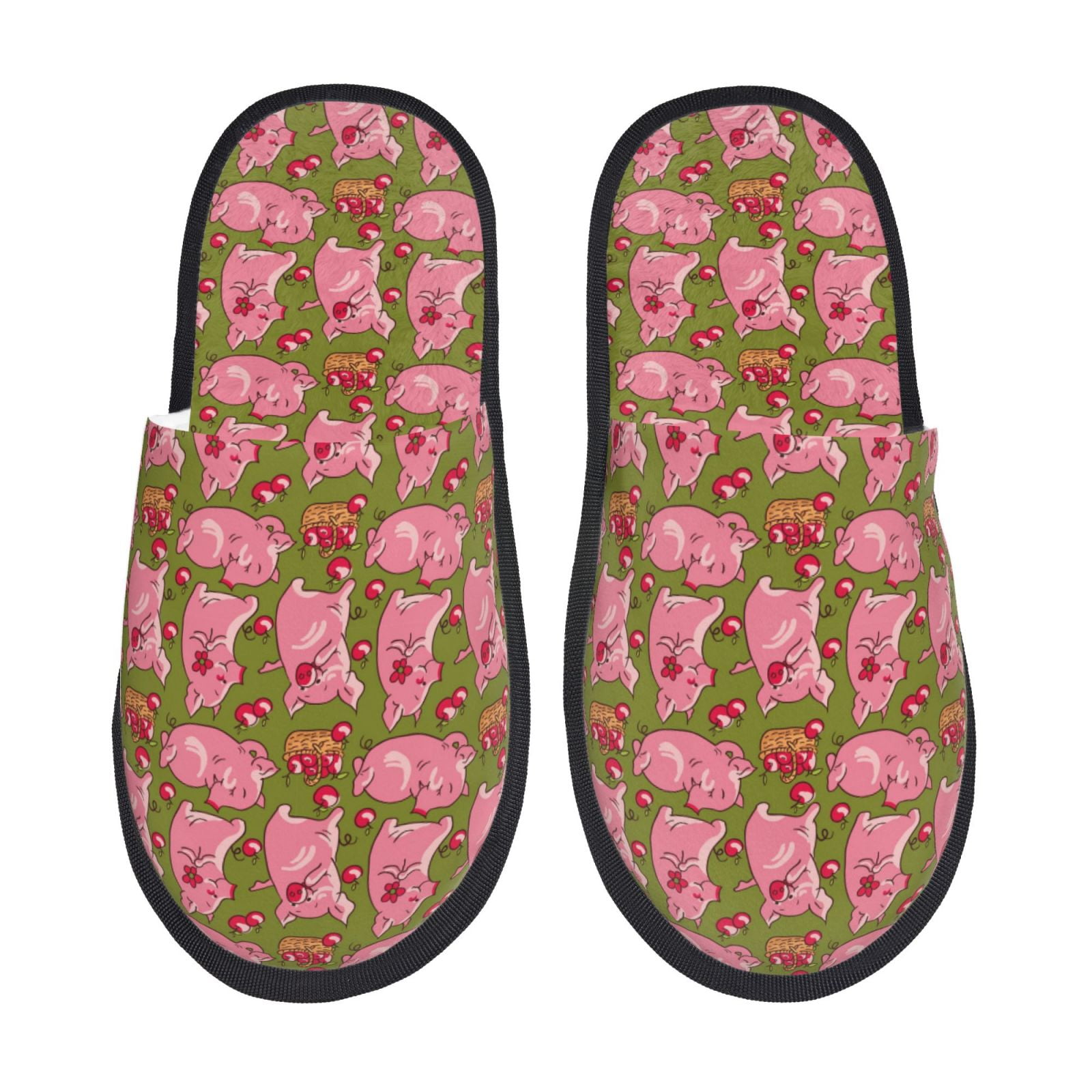 Fotbe Cartoon Pigs Pattern Women's Fuzzy Slippers Plush Slippers Fluffy ...
