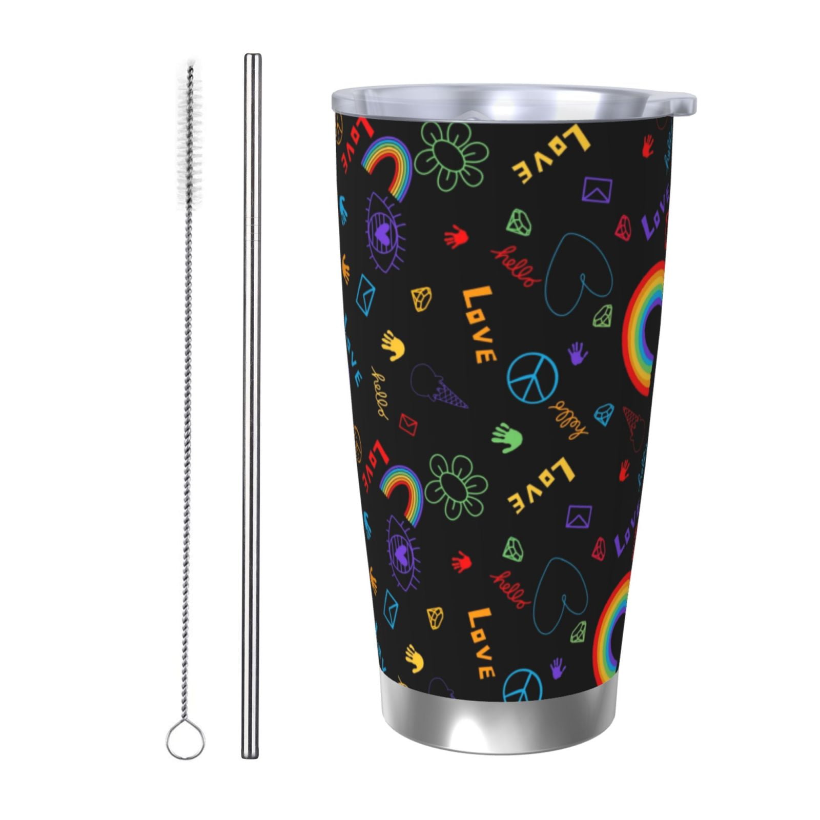 Fotbe Cartoon Pride Lgbt Pattern 20 oz Tumbler Stainless Steel Vacuum Insulated Coffee Ice Cup ...