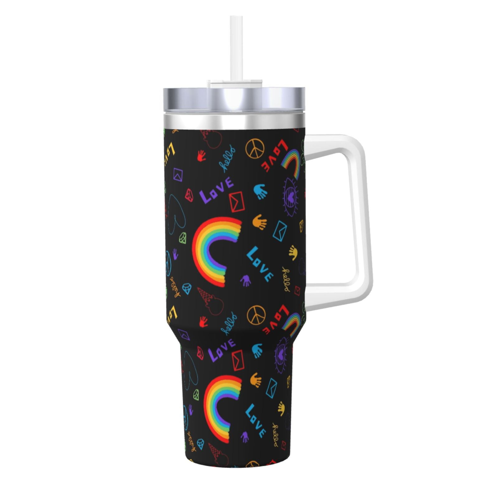 Fotbe Cartoon Pride Lgbt Pattern 40oz Ice Bully With Handle And Straw ...