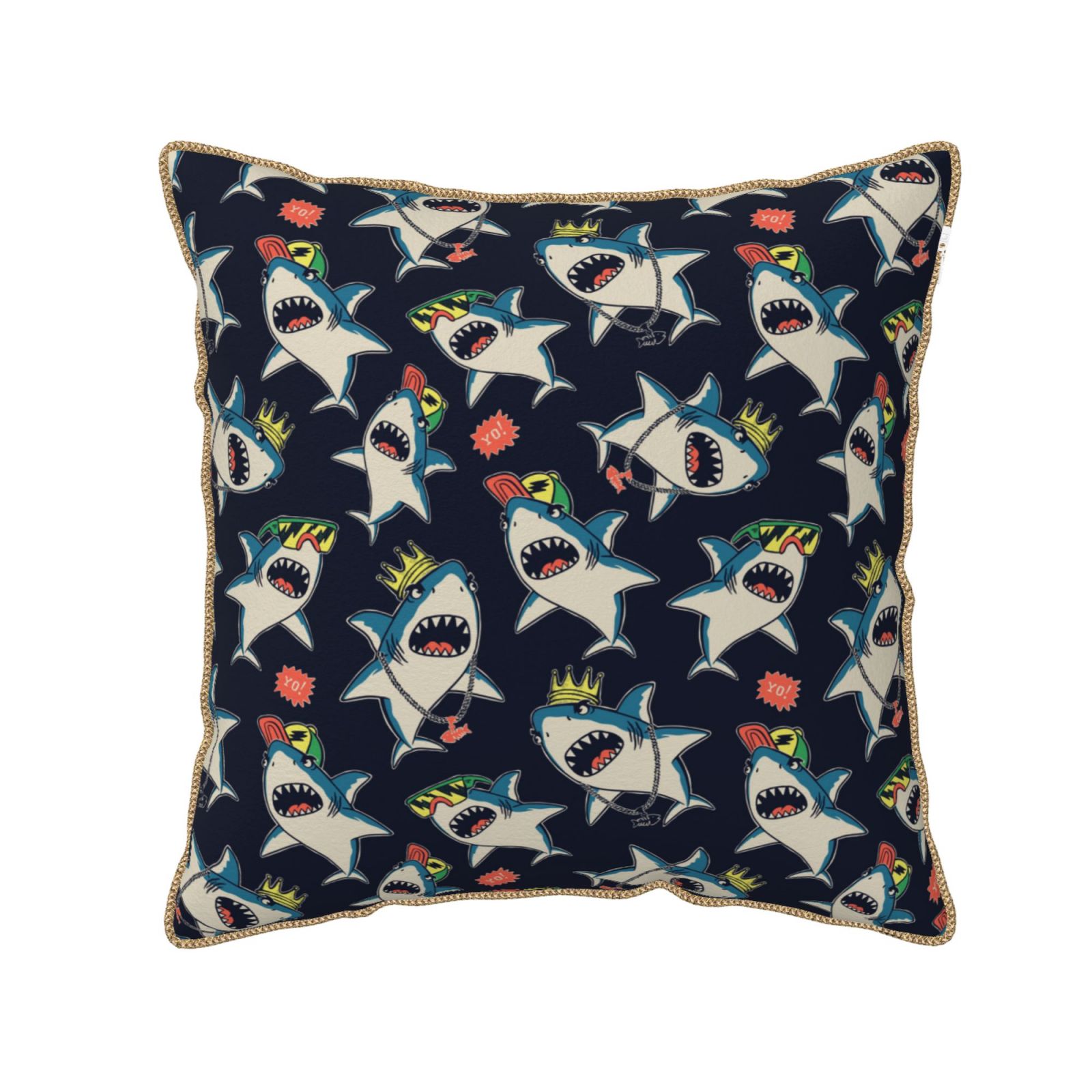 Fotbe Cartoon Sharks Pattern Velvet Decorative Throw Pillow Covers with ...