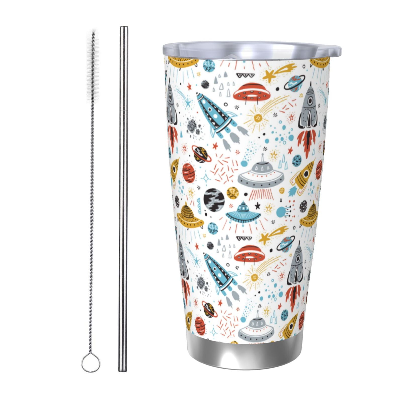 Fotbe Cartoon Space Pattern 20 oz Tumbler Stainless Steel Vacuum Insulated Coffee Ice Cup Double ...