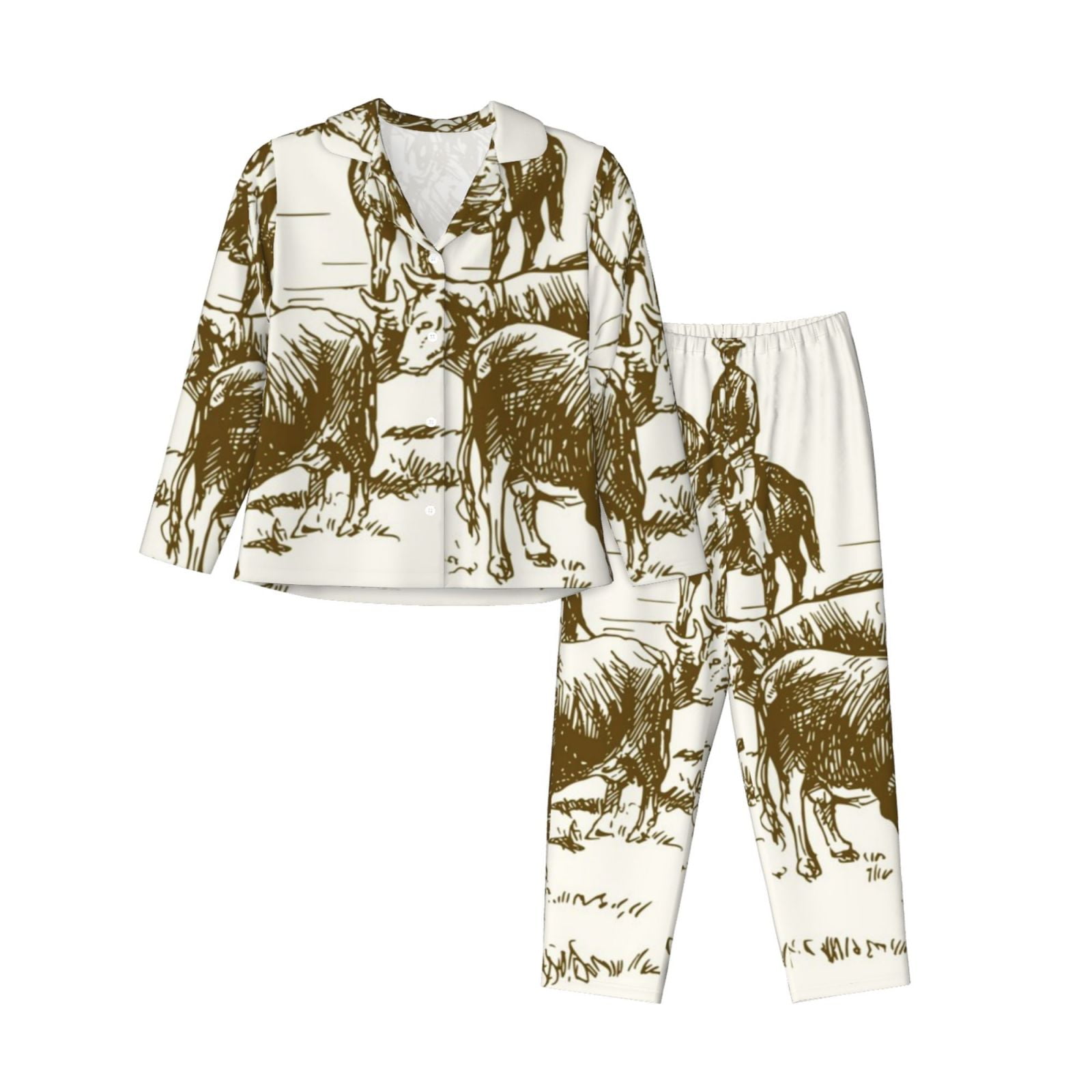 Fotbe Cattle Drive By Two Cowboys Pattern Long Sleeve Pajama Set for ...